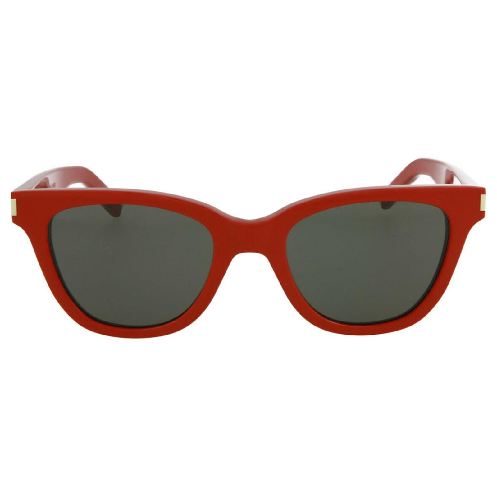 Saint Laurent Square Frame Acetate Sunglasses Red Cellulose Fibre Ref