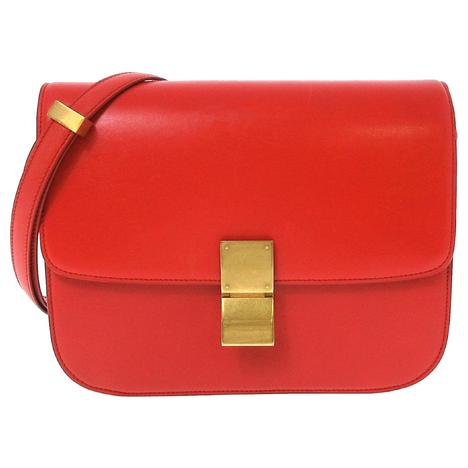 Céline Celine Red Medium Classic Box Leather Pony-style calfskin ref ...