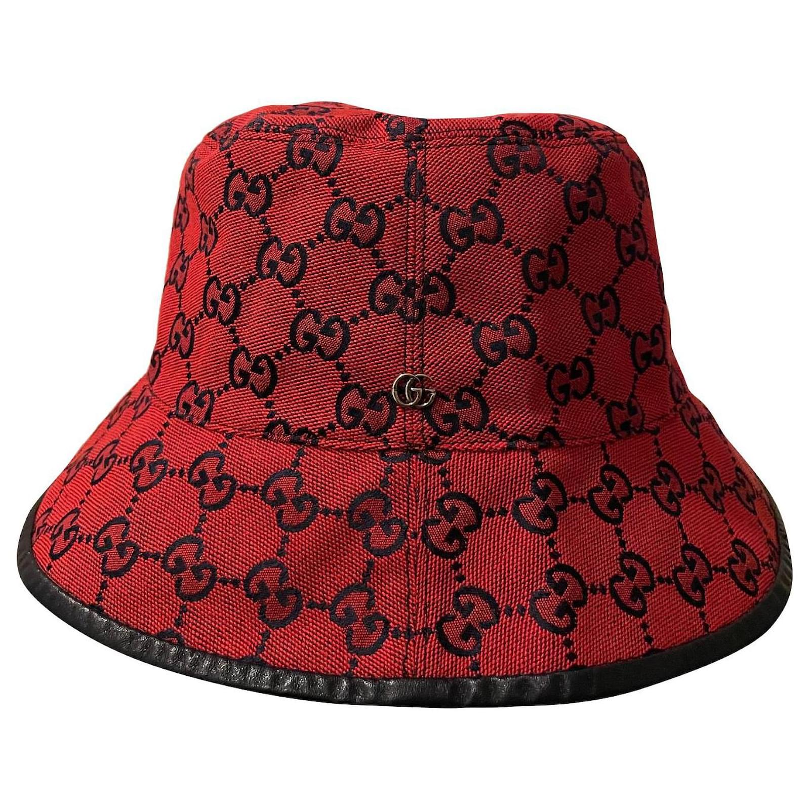 Gucci Malibu New Canvas Fischerhut Schwarz Rot Leinwand Ref 682168