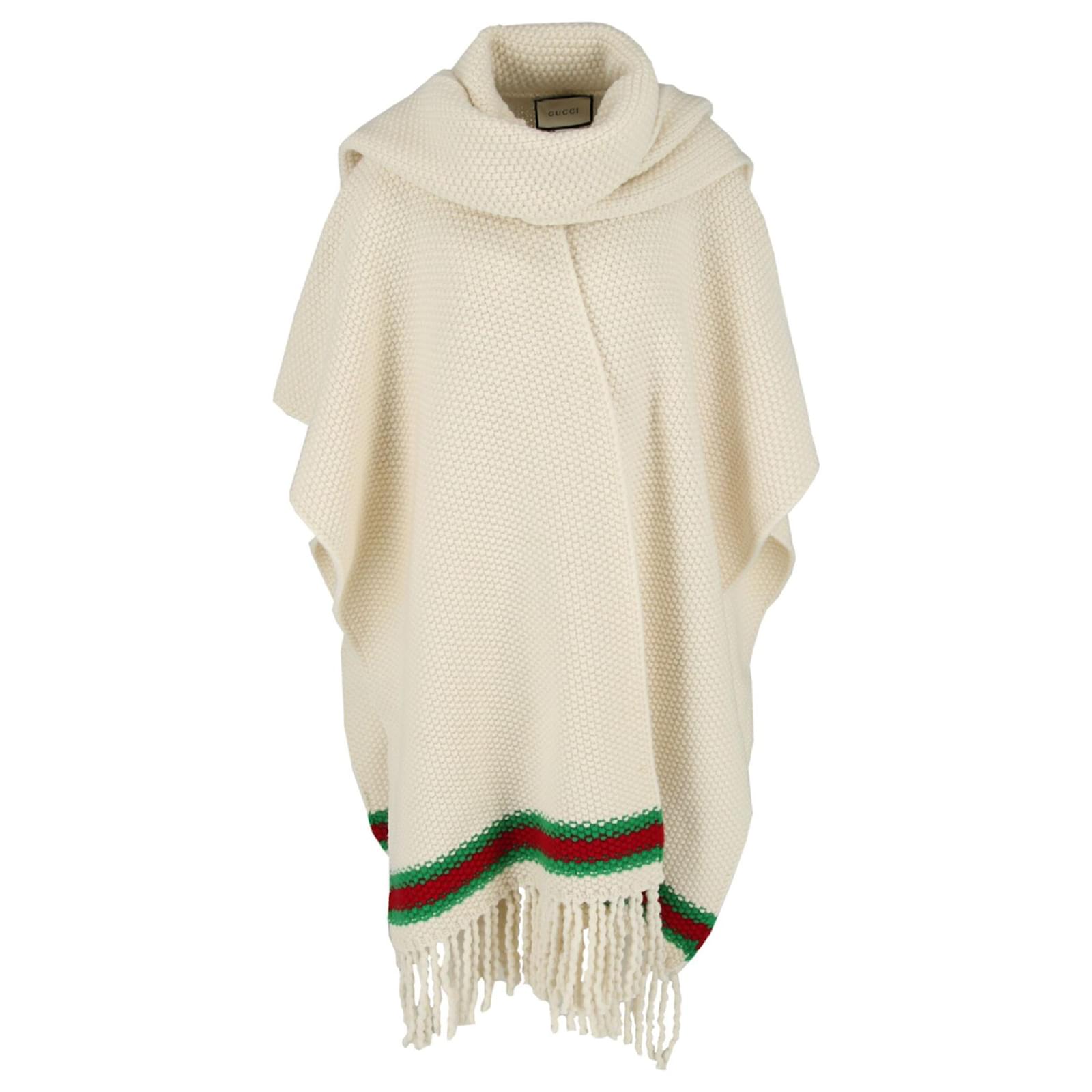 Poncho à franges en tricot de laine Gucci Multicolore ref.683099 - Joli ...