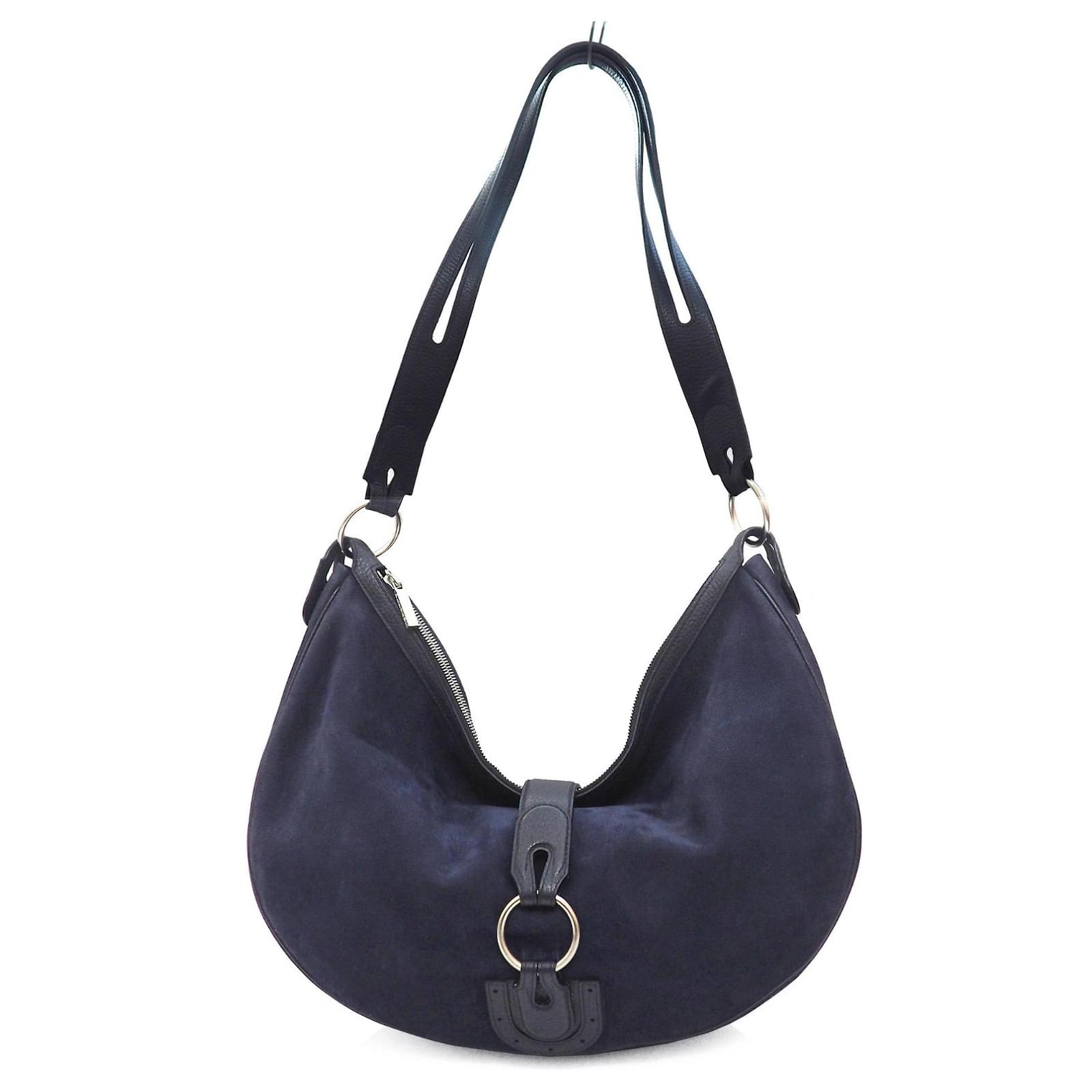 Delvaux Camille sac à bandoulière hobo en cuir nubuck bleu marine ref ...