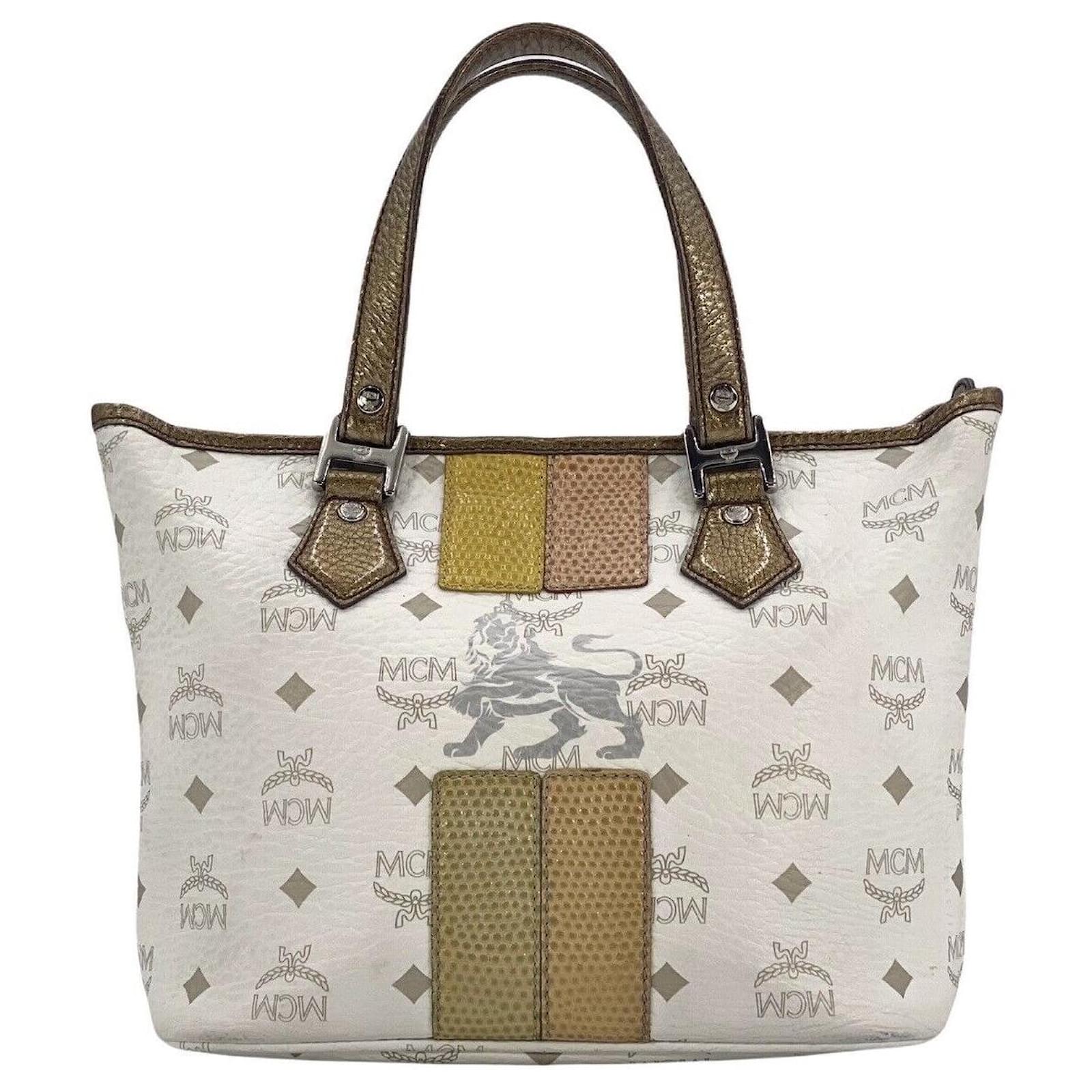 MCM VISETOS MINI SHOPPER BAG WEISS LION PRINT Weiß ref.684146 - Joli Closet