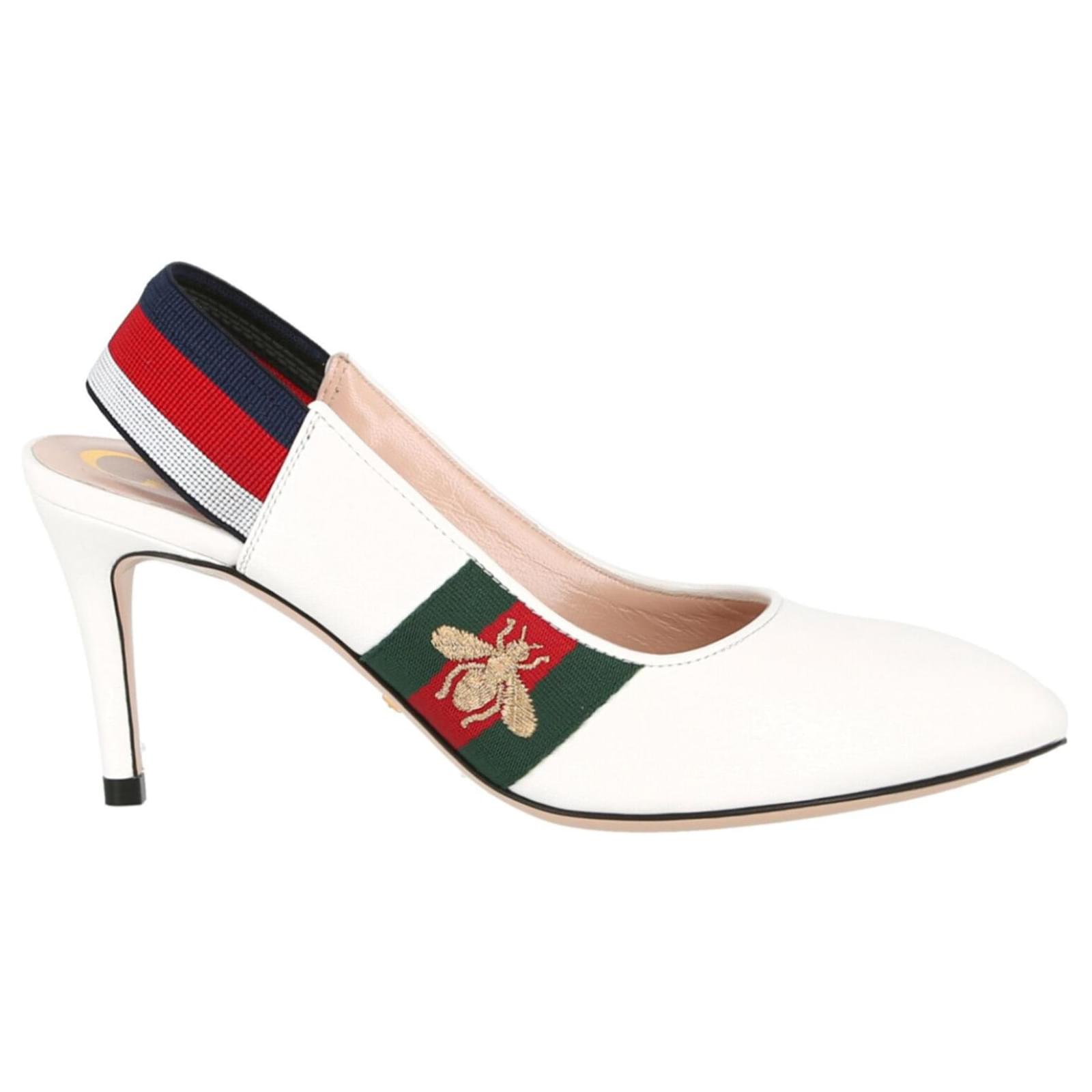 Escarpins à bride arrière en cuir Gucci Sylvie Blanc ref.685294 - Joli ...