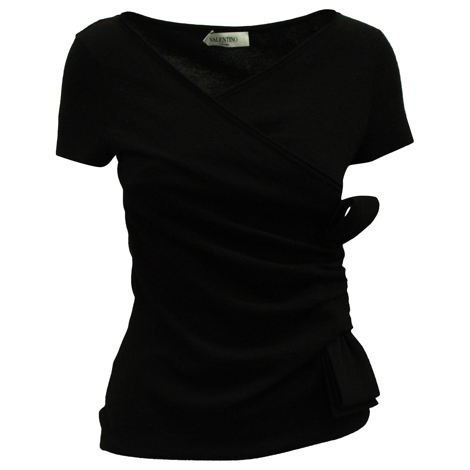 Valentino V-neck Overlap Side Bow Shirt in Black Polyester ref.685319 ...