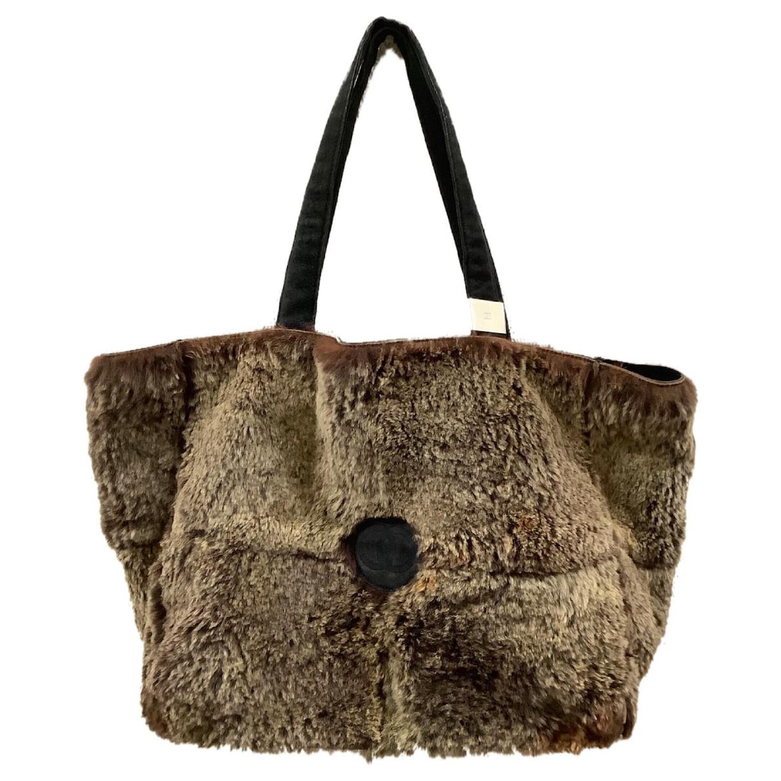 Chanel Fur Tote Bag Brown Cotton ref.690296 - Joli Closet