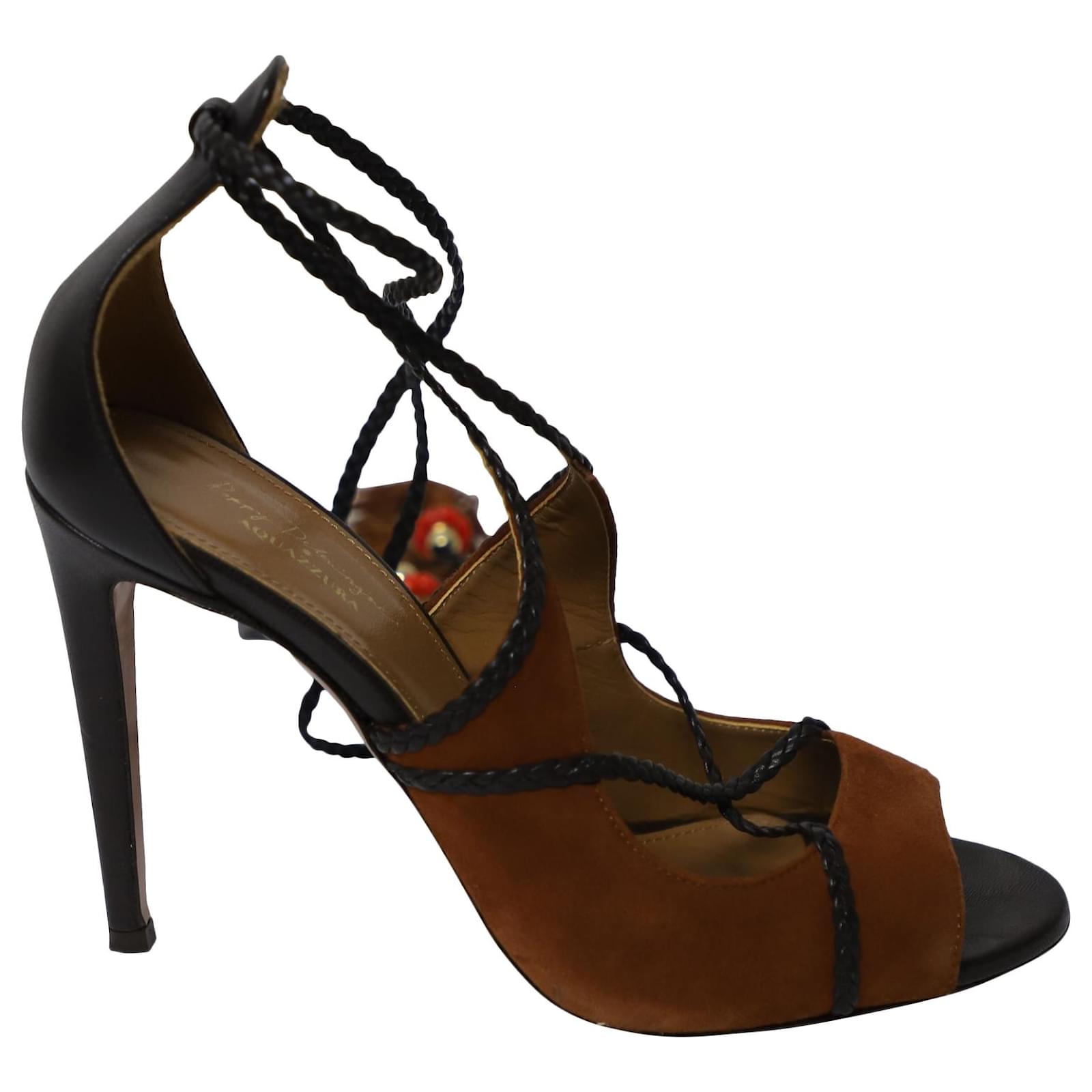 Sandales Aquazzura x Poppy Delevingne Hero à Brides et Pompons en Daim ...