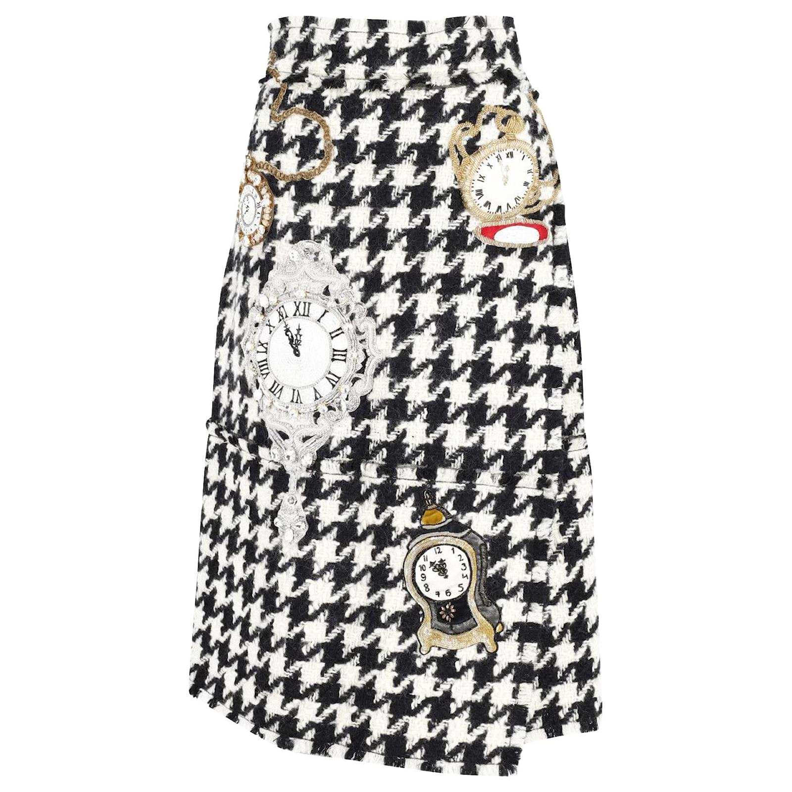 Dolce & Gabbana Clock Applique Herringbone Skirt in Black and White ...