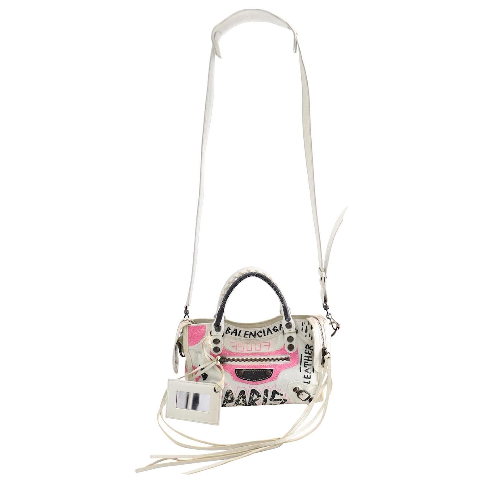 Balenciaga Mini City Graffiti Logo Tasche aus weißem Leder ref.691998 ...