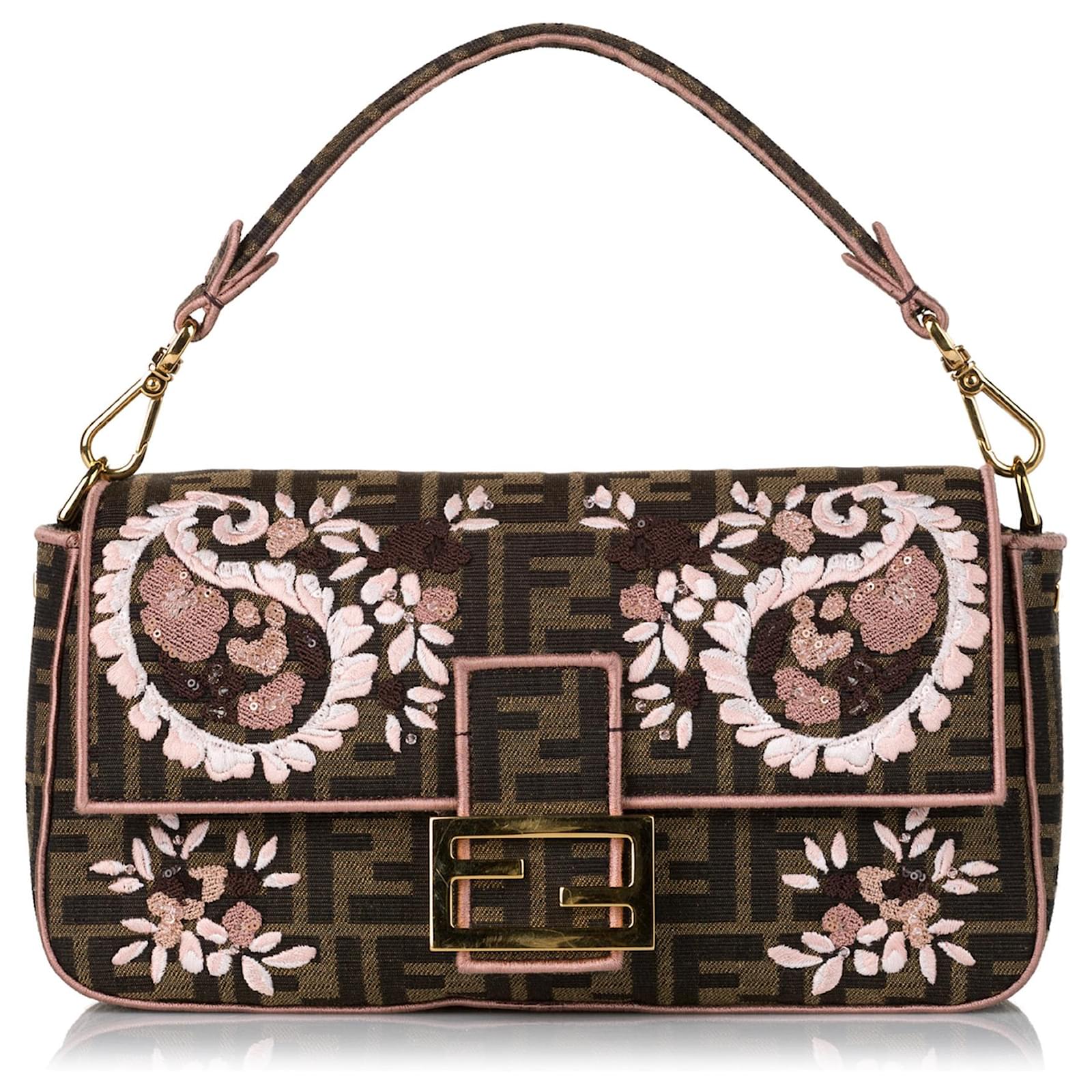 Fendi Brown Zucca Paisley Embroidery Baguette Cloth ref.696187 - Joli ...