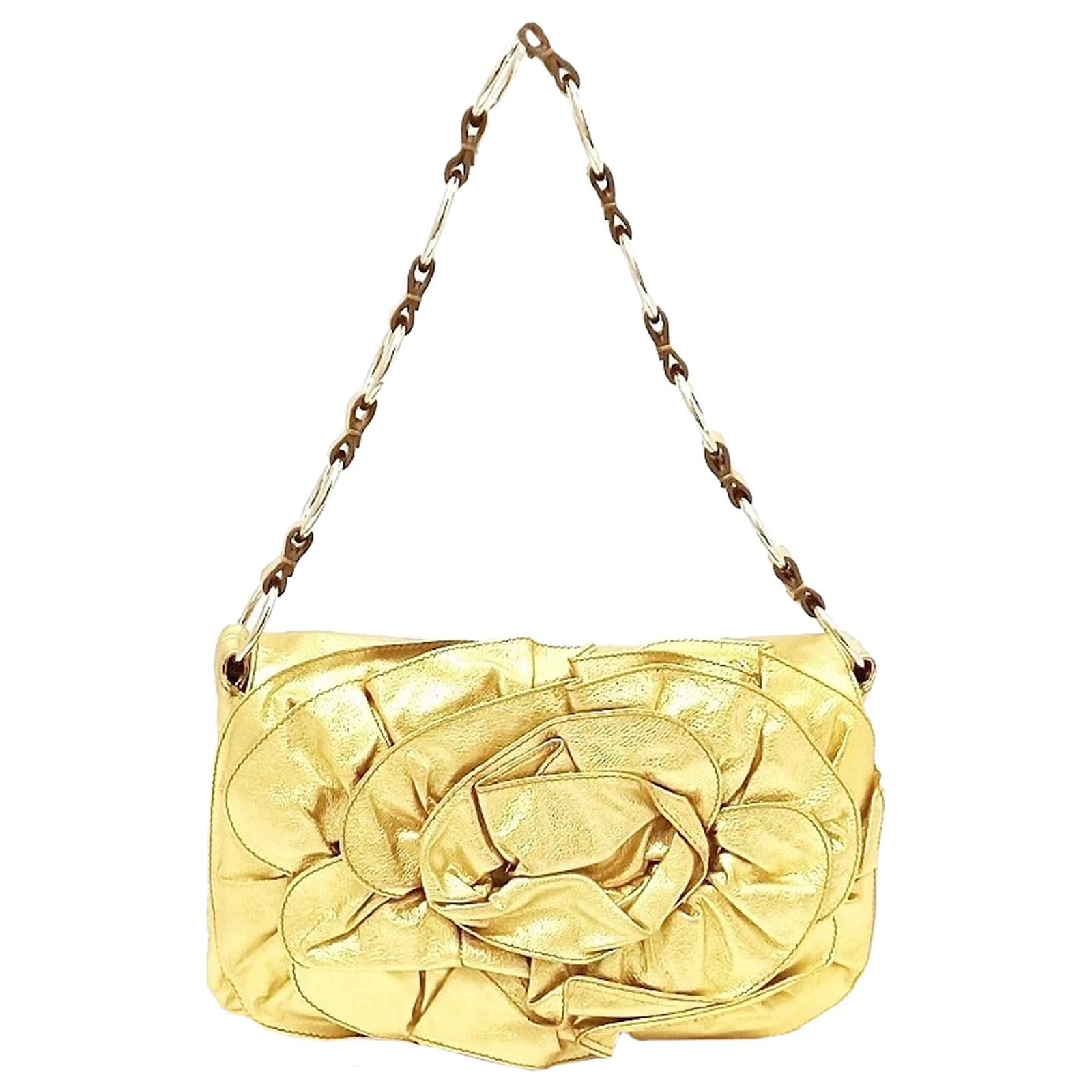 Yves Saint Laurent YSL Gold Nadia Golden Leather Pony-style calfskin ...