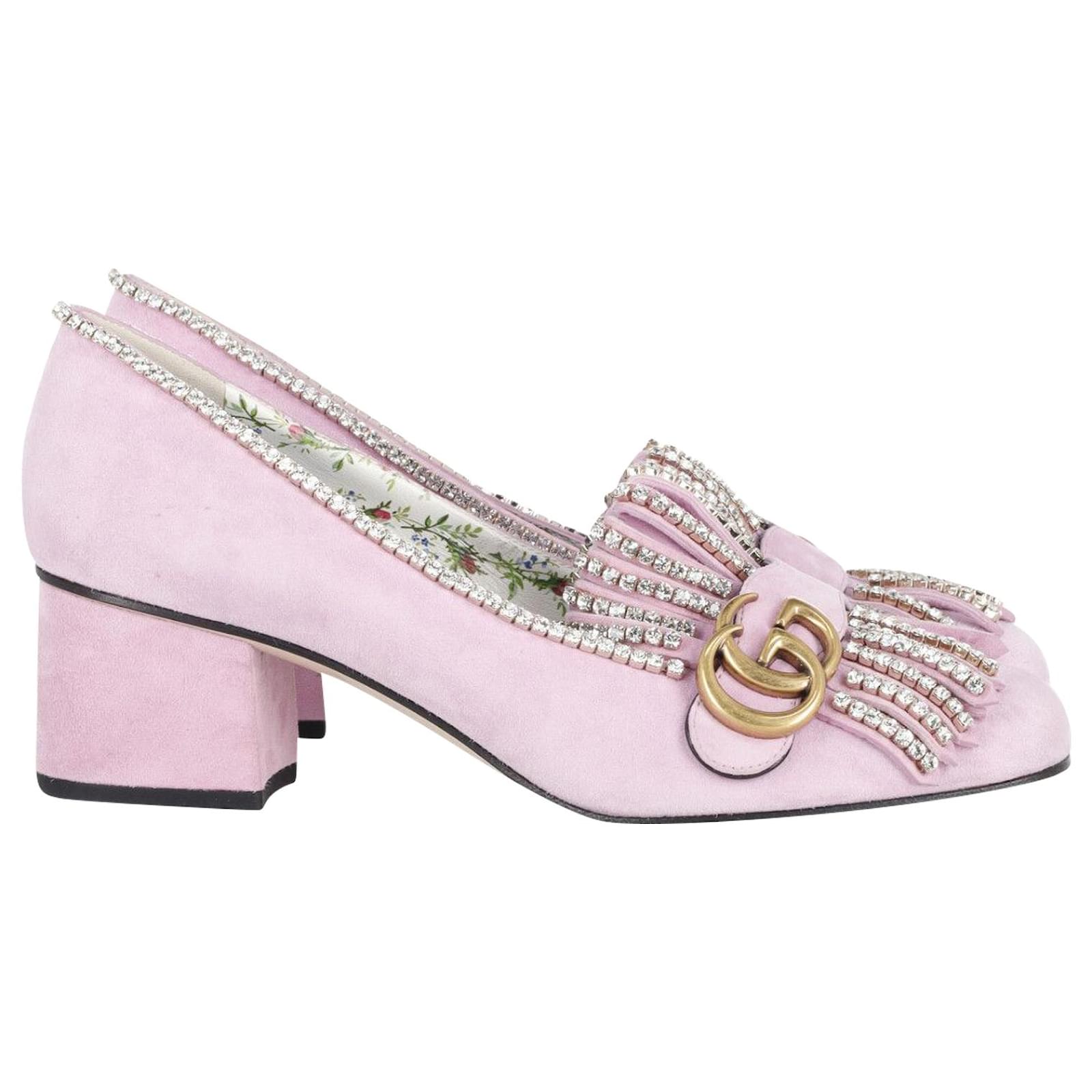 Gucci Crystal Embellished Marmont Loafers in Pink Suede ref.697195 ...