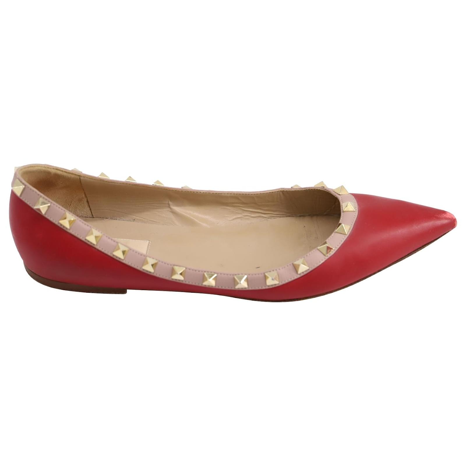 Valentino Garavani Ballerines Rockstud en Cuir Rouge ref.697222 - Joli ...