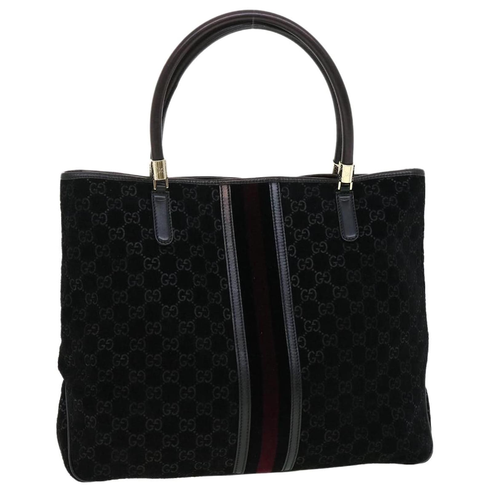 GUCCI Sherry Line GG Canvas Tote Bag Suede Black Red Auth ki2373 ref ...