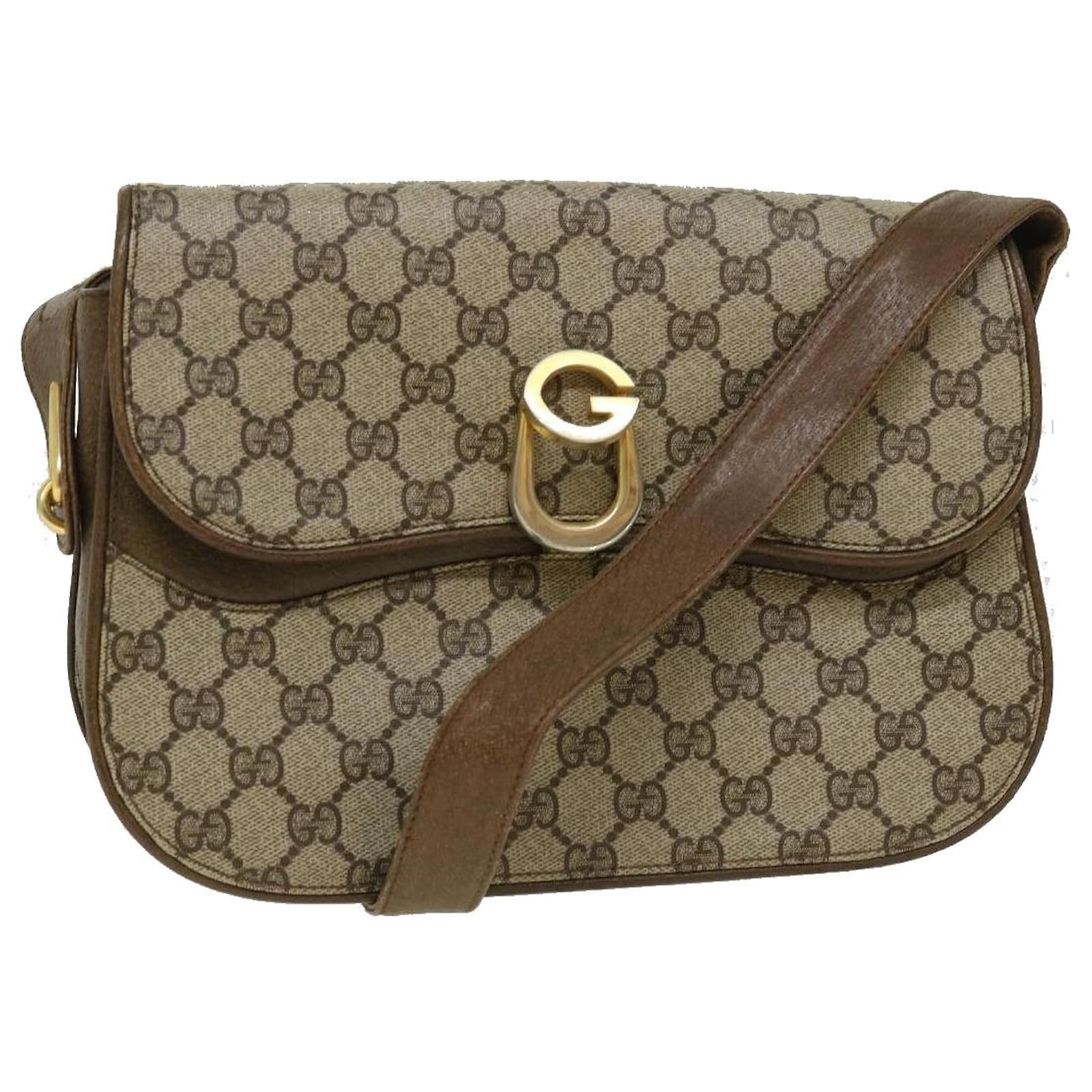 GUCCI GG Canvas Sac à bandoulière PVC Cuir Beige Auth 32392 ref.697519 ...