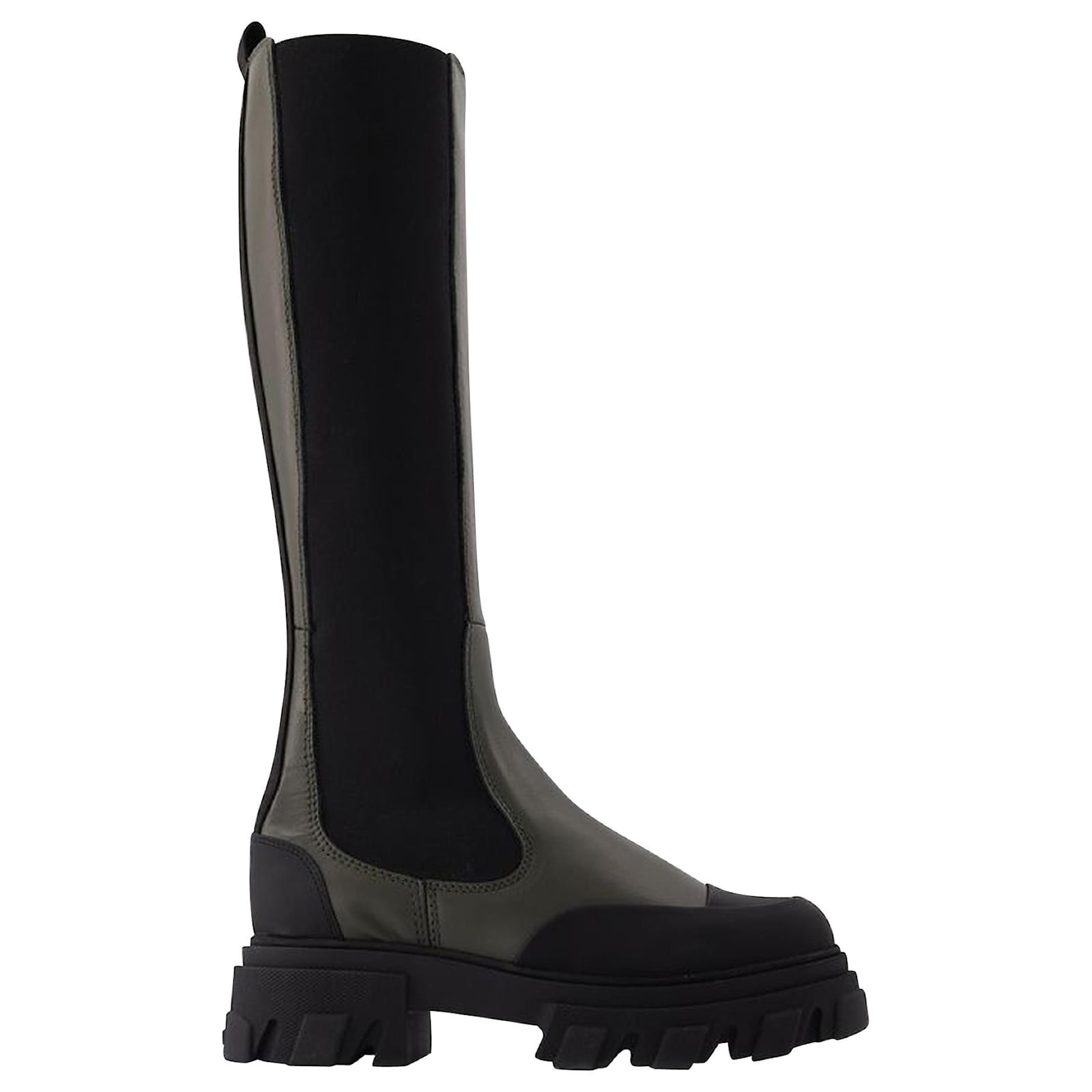 Ganni Khaki Leather Boots Green ref.698196 - Joli Closet