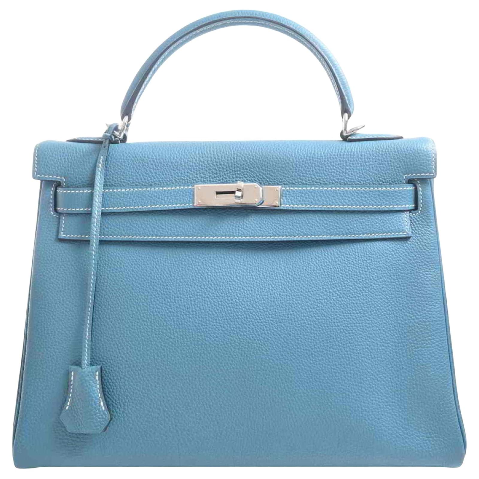 Hermès Hermes Birkin handbag Blue Light brown Leather ref.702876 - Joli ...