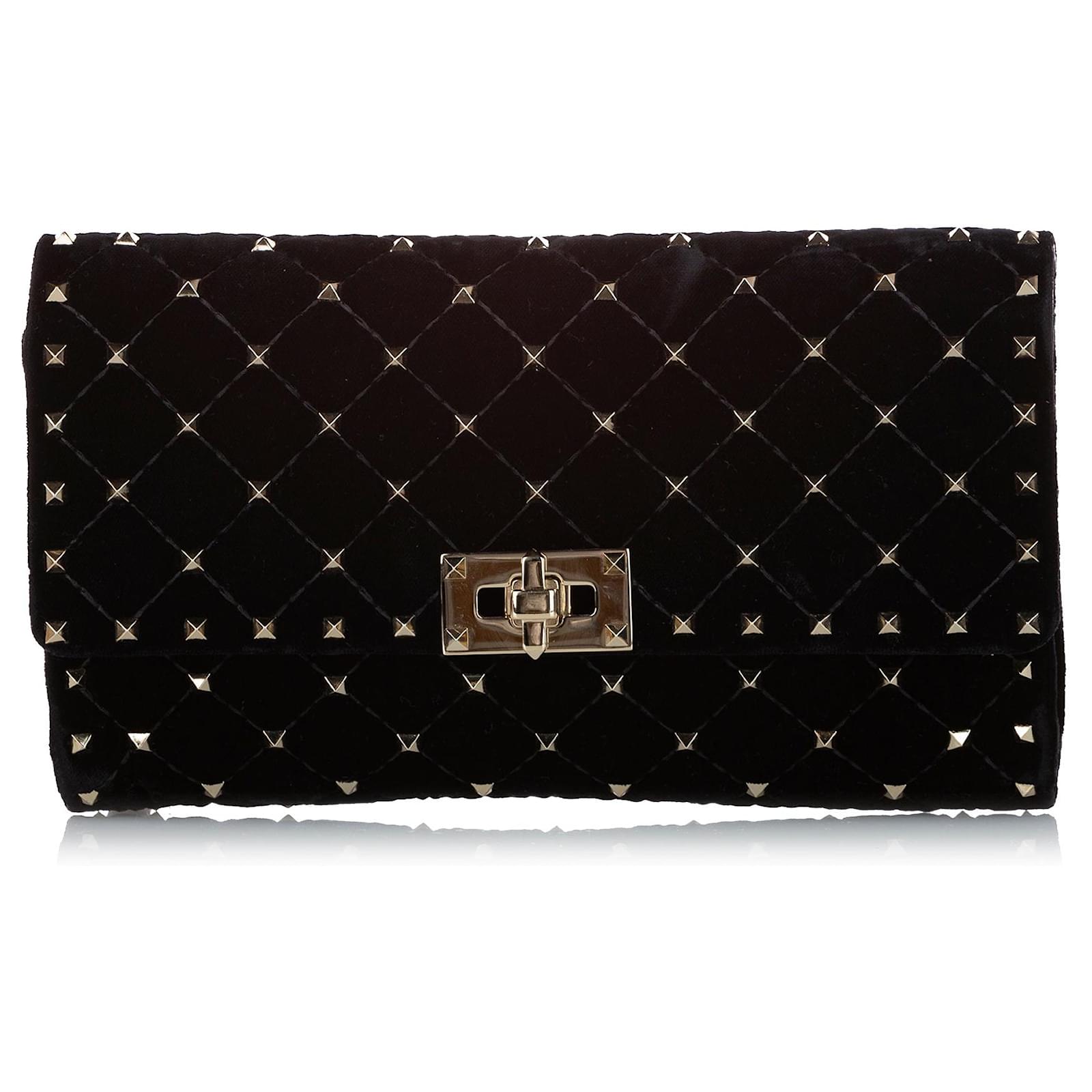 Valentino Rockstud Spike Portefeuille en Velours sur Chaîne Noir ref ...