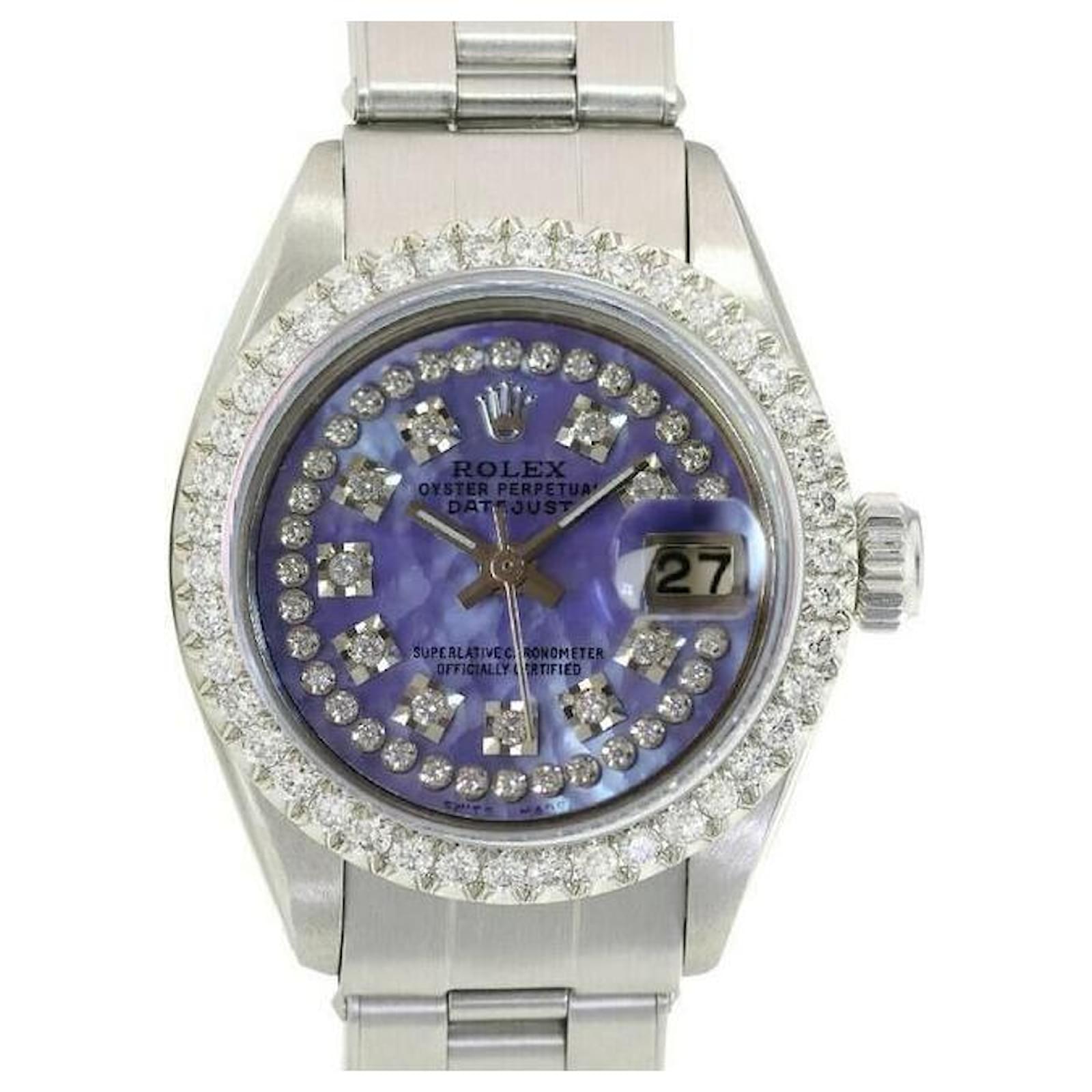 Rolex Purple Mop Lady Datejust Ss Diamond Dial Bezel 26mm Watch Metal ...