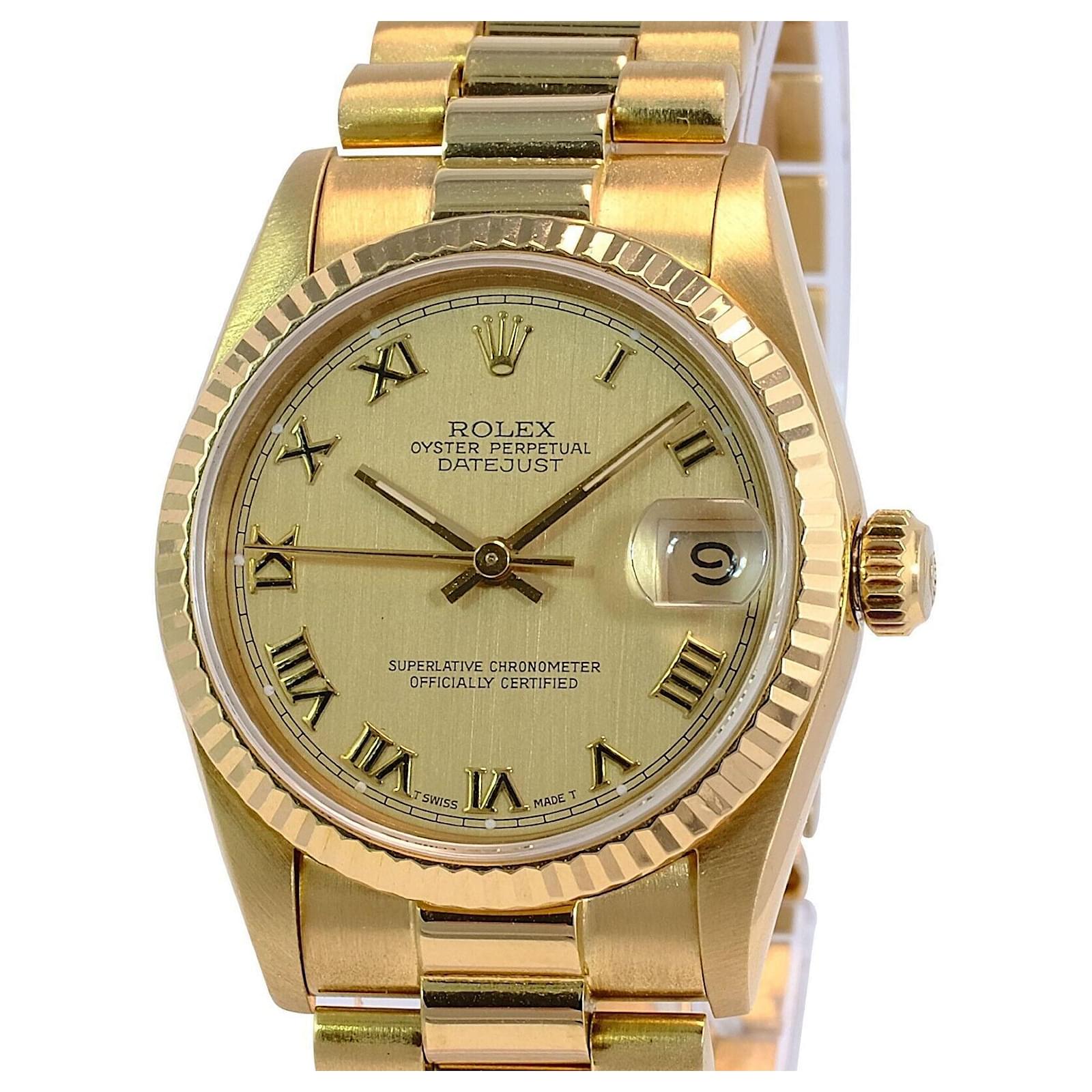 Rolex Ladies Rolex Datejust 18k Gold Champagne Dial 31mm Watch Complete ...