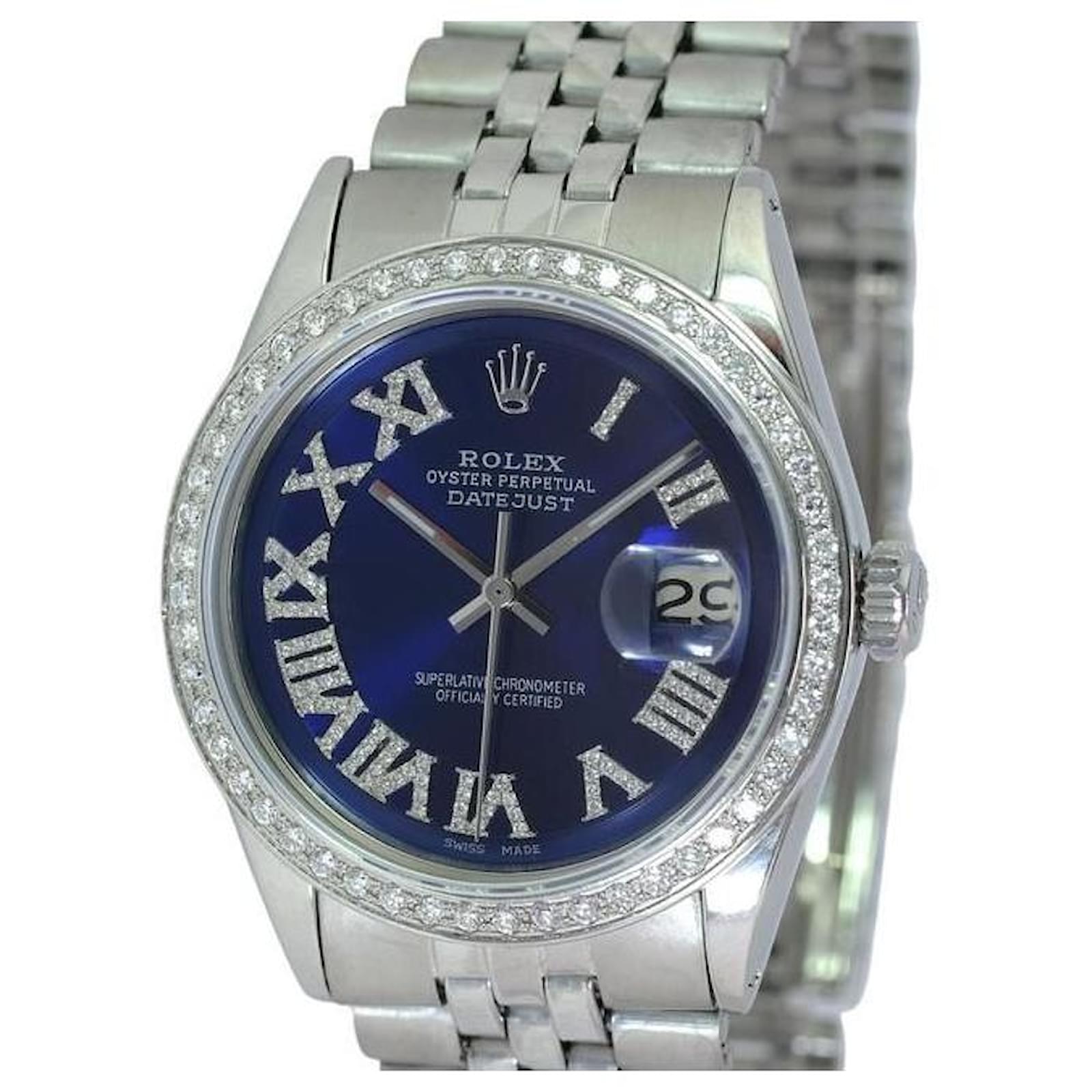 Rolex Azul Romano Hombres 36mm Datejust Ssteel Dial Diamante Bisel R ...