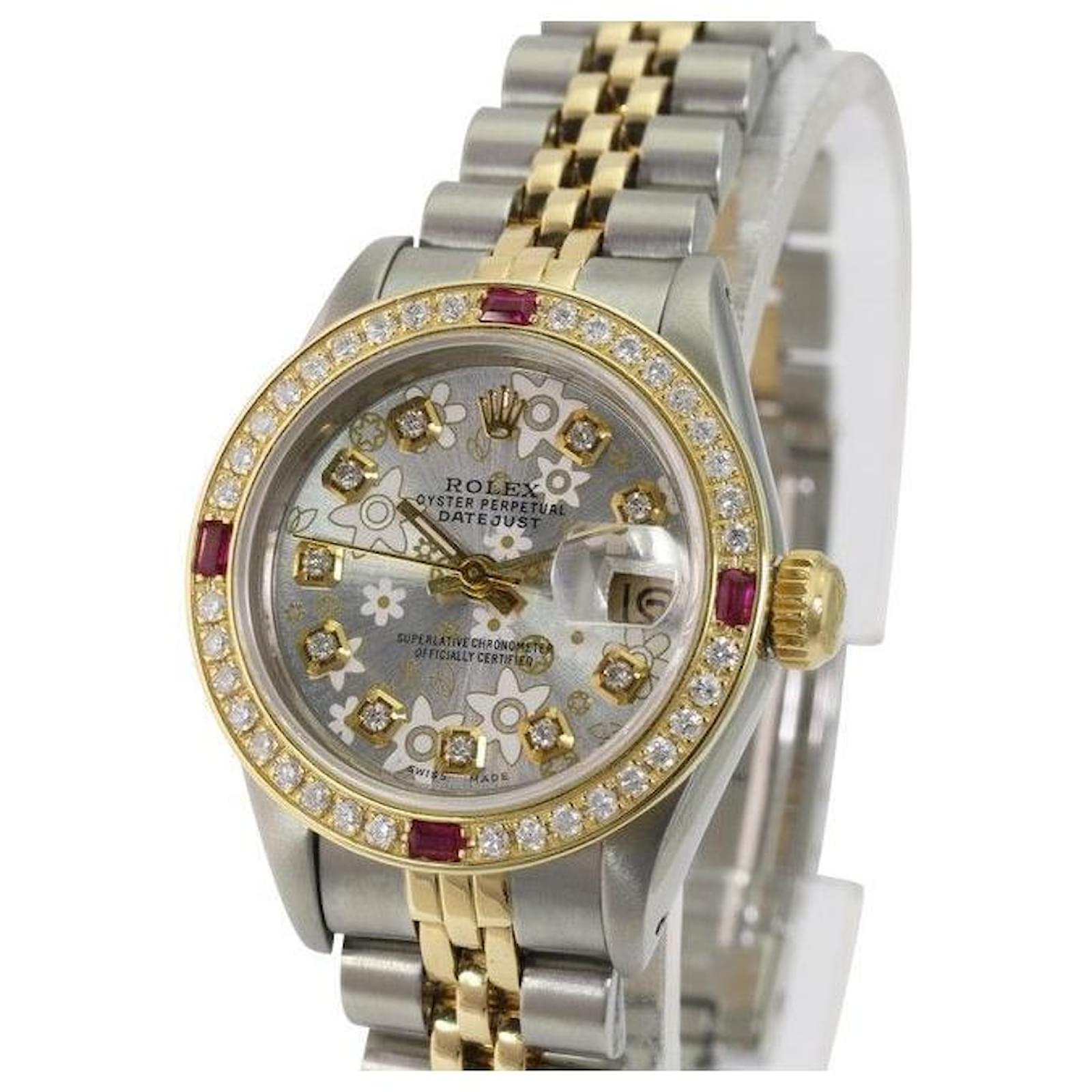 Rolex Silver Lady Datejust Flower Diamond Dial Diamond Bezel 26mm Watch ...