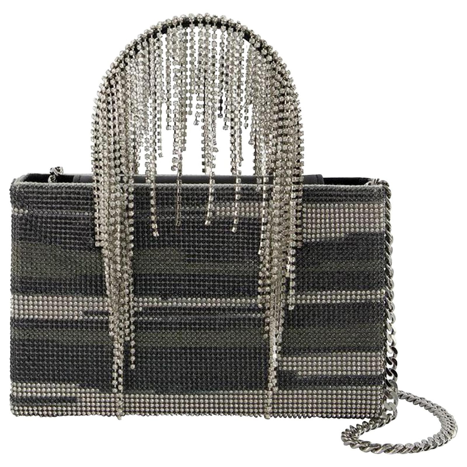 Donna Karan Midi Crystal Fringe Handbag - Kara - Black Stripes - Strass ...