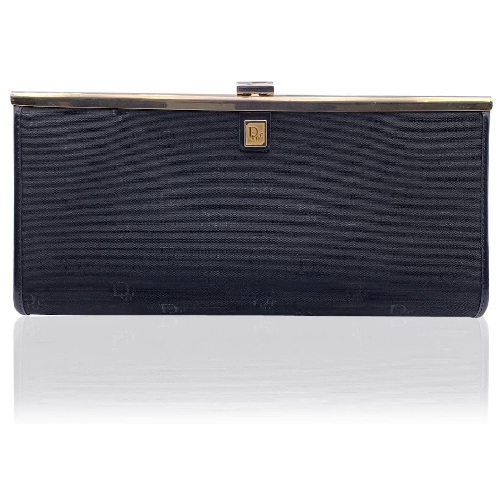 Christian Dior Vintage Black Logo Canvas Small Clutch Bag Purse Cloth ...