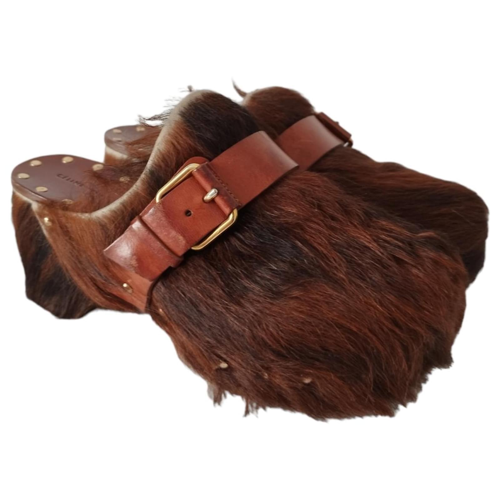 Céline Celine mules in mink and brown leather Fur ref.712514 - Joli Closet