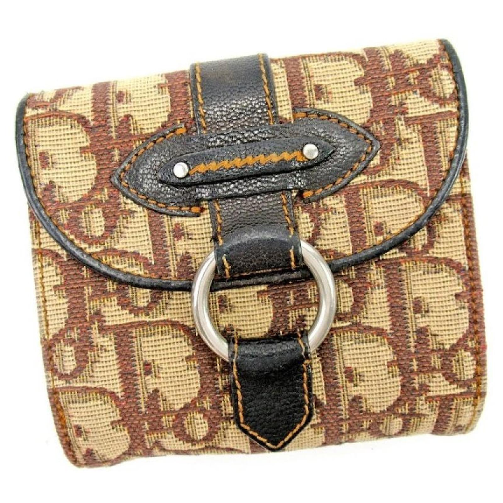 *Dior W Hook Wallet Folio Wallet Trotter Brown Beige Canvas x Leather ...