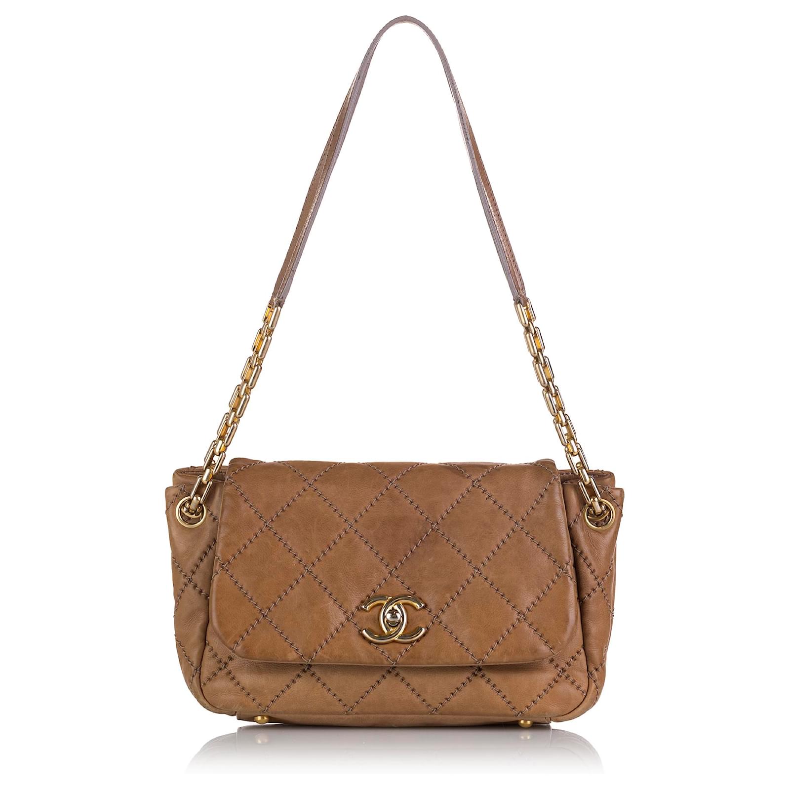 Chanel Brown Accordion CC Turnlock Retro Chain Timeless Flap Light ...