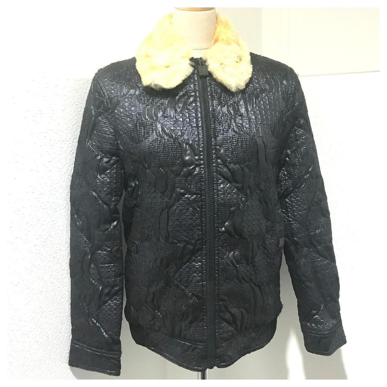 *CHANEL Chanel fur attached 08A jacket blouson Black Polyester Acrylic ...