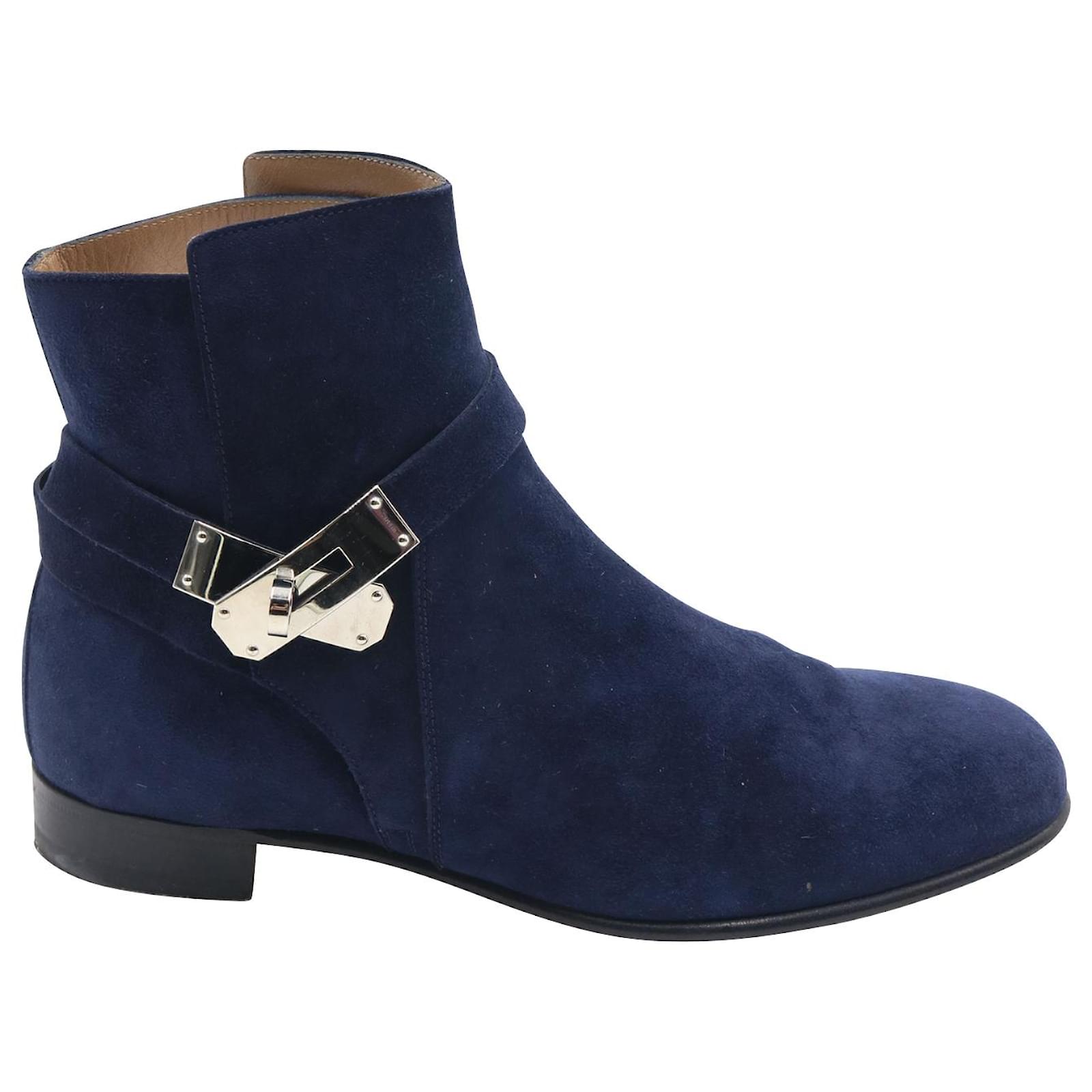 Hermès Bottines Hermes Neo en Daim Bleu Marine Suede ref.715775 - Joli ...