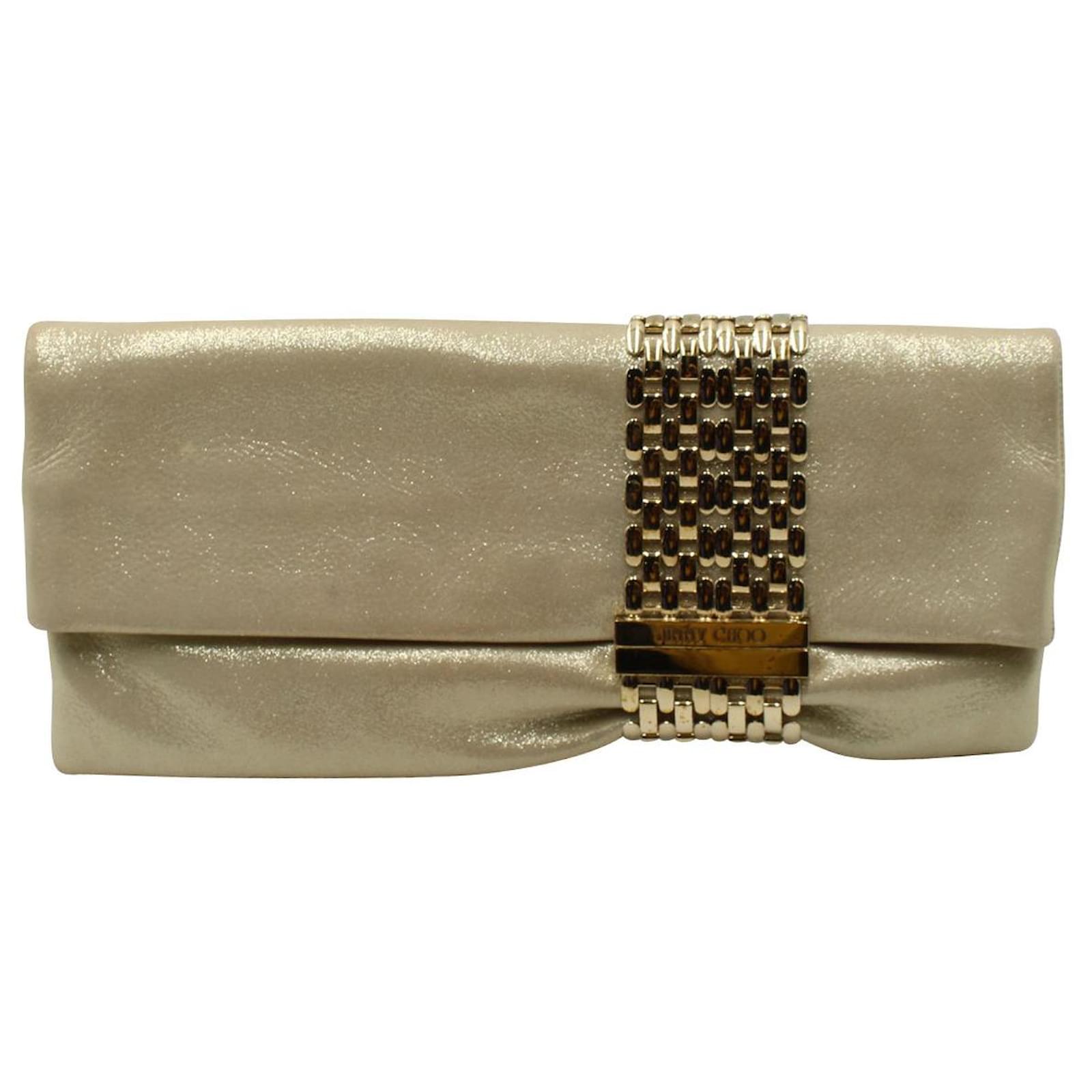 Jimmy Choo Gold Clutch Bag Golden Metallic Leather ref.720683 - Joli Closet