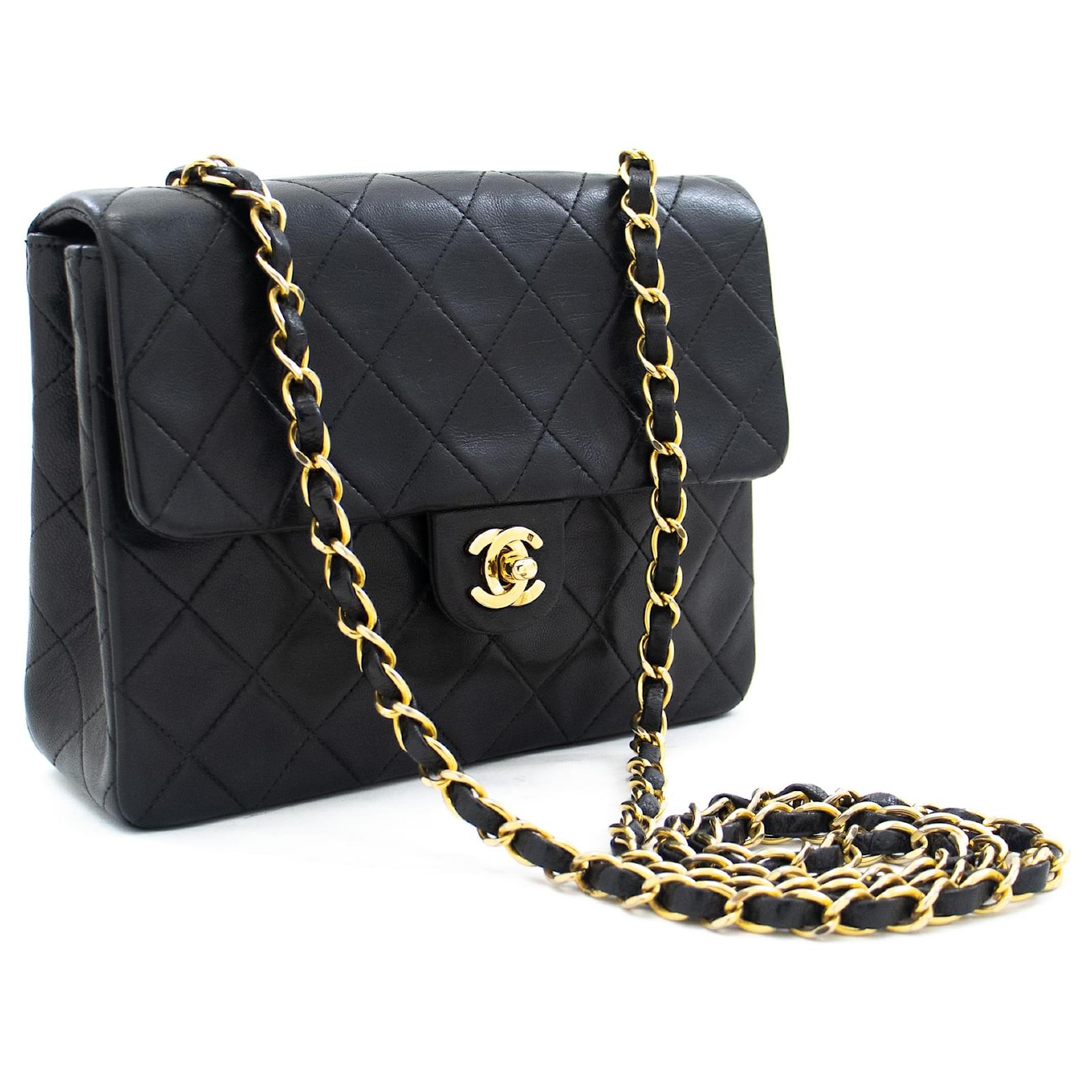 CHANEL Mini Square Small Chain Shoulder Bag Crossbody Black Quilt ...