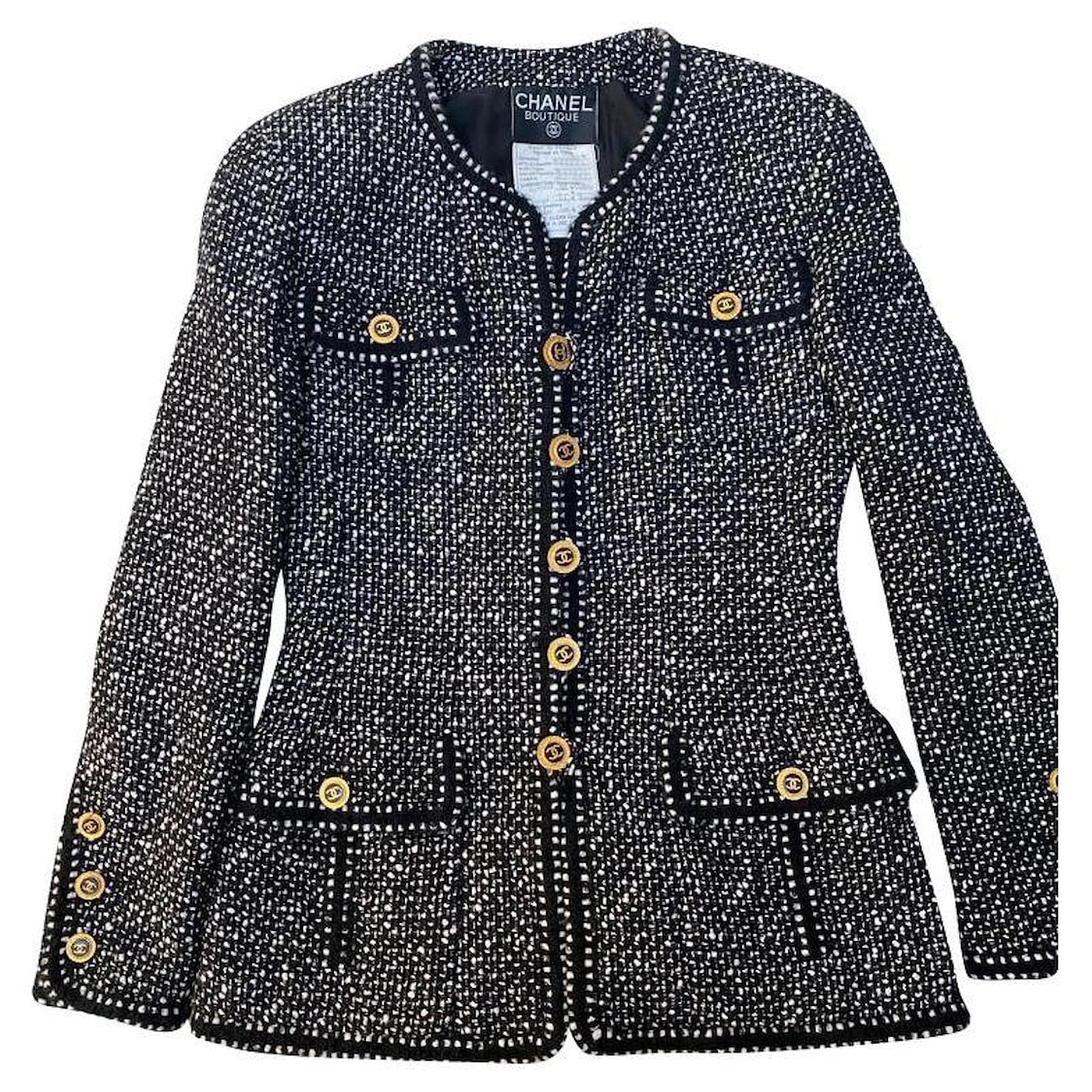 Chanel Jackets Black White Cotton Wool ref.721376 - Joli Closet