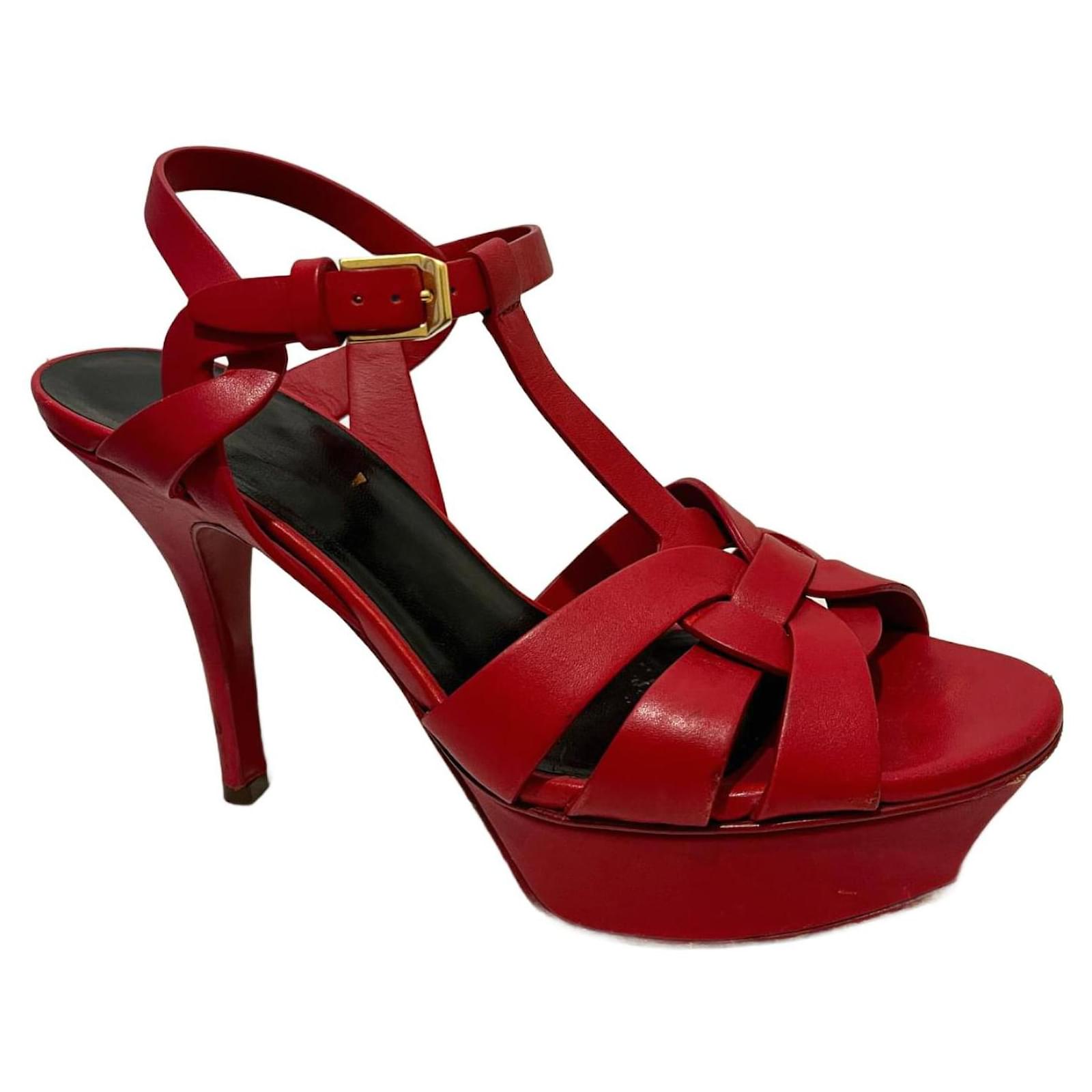 Red Saint Laurent Tribute Sandal Leather ref.722420 - Joli Closet
