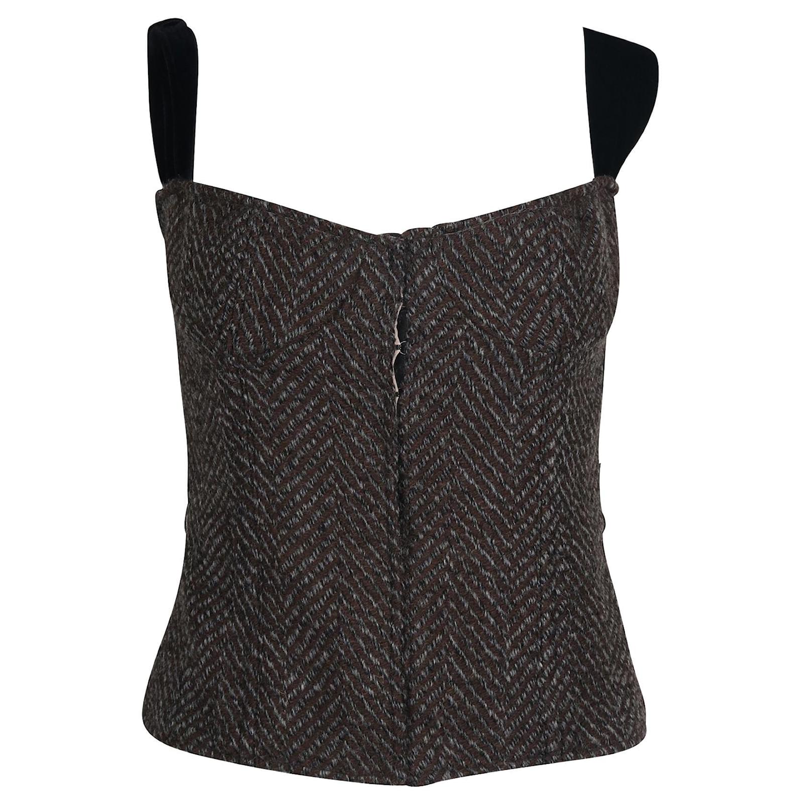 Louis Vuitton Woolen Corset with Black Velvet Shoulder Straps Metallic ...