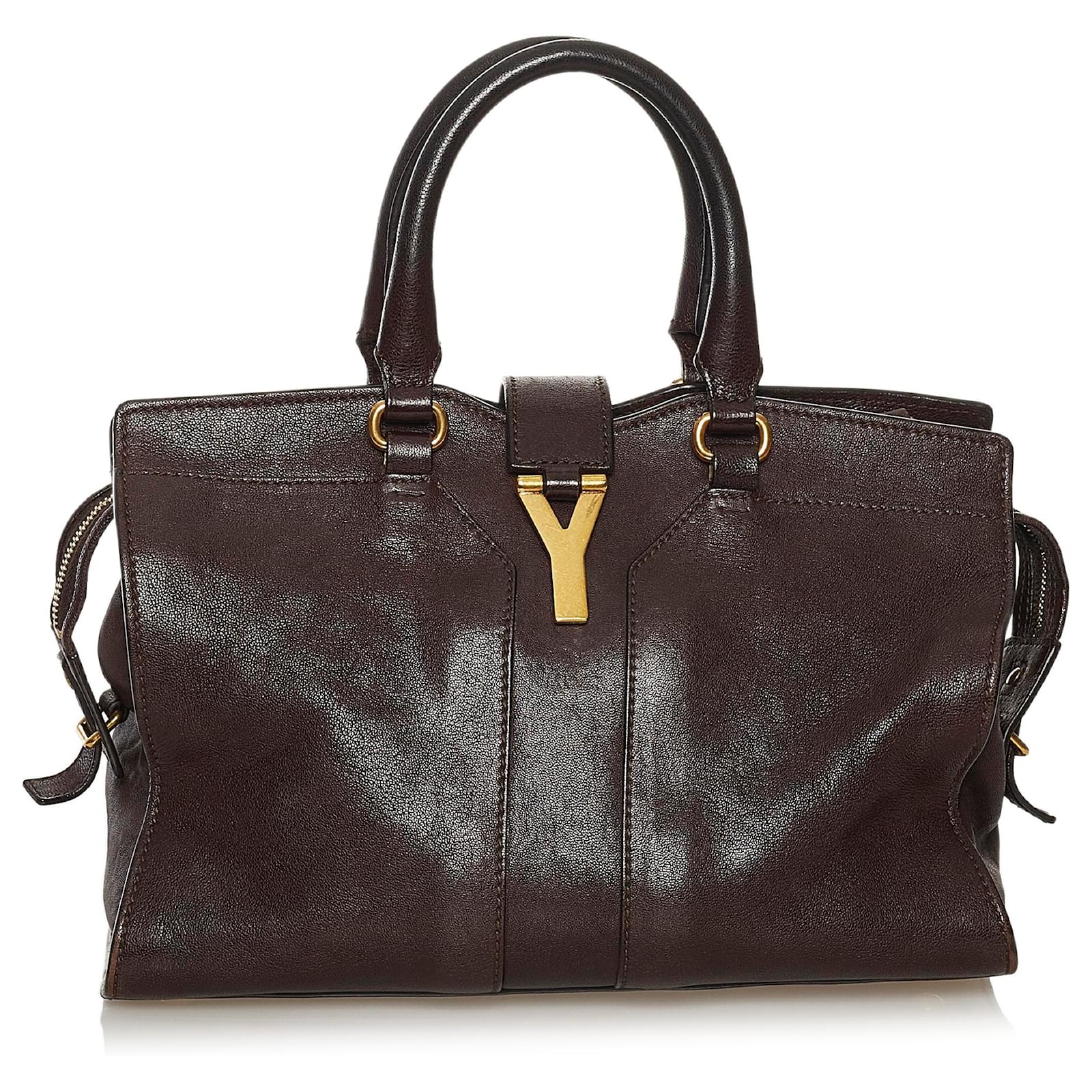 Yves Saint Laurent YSL Brown Cabas Chyc Ligne Leather Satchel Dark ...