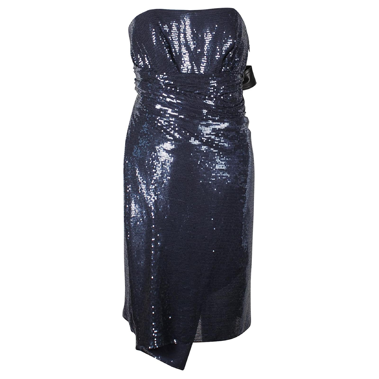 Alexander Wang Navy Blue Sequin Dress with Leather Belt ref.724478 ...