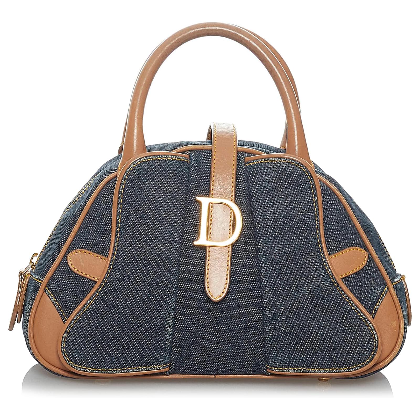 Dior Blue Double Saddle Denim Dome Bag Brown Leather Pony-style ...