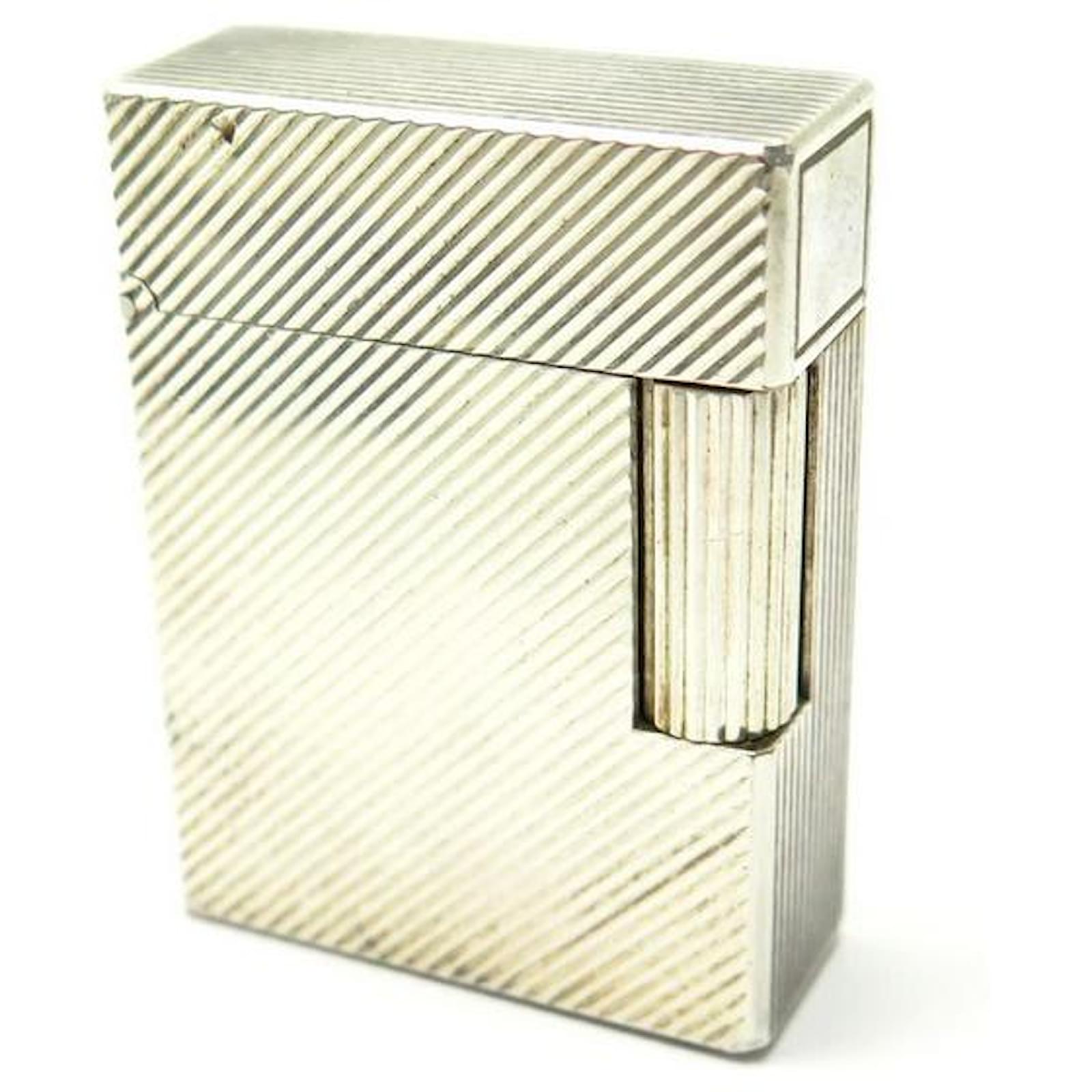 VINTAGE LIGHTER ST DUPONT LINE 2 PM IN SILVER METAL STREA + LIGHTER BOX ...