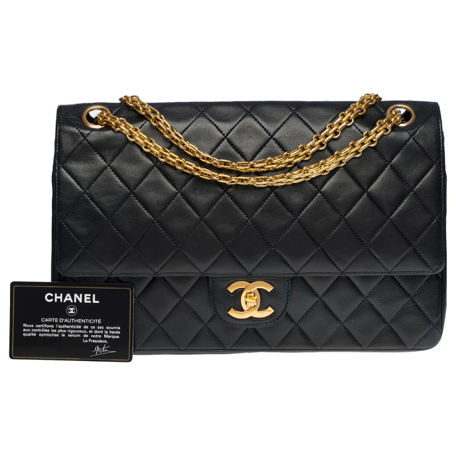 Beautiful Chanel Timeless/Classic handbag 27cm with lined flap in black ...