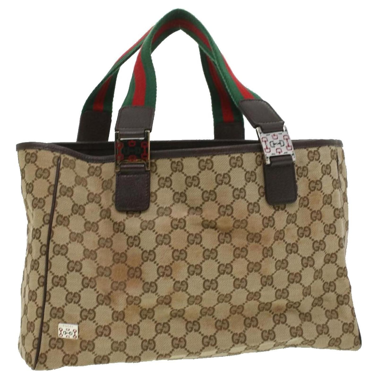 GUCCI GG Canvas Web Sherry Line Tote Bag Beige Red Green Auth ro581 ref ...
