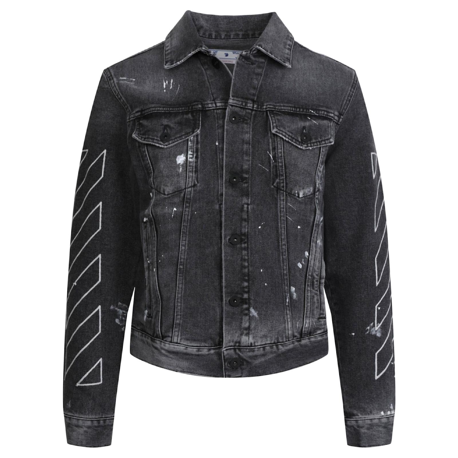 Off White Off-White Paint Splattered Denim Jacket Grey Cotton ref ...