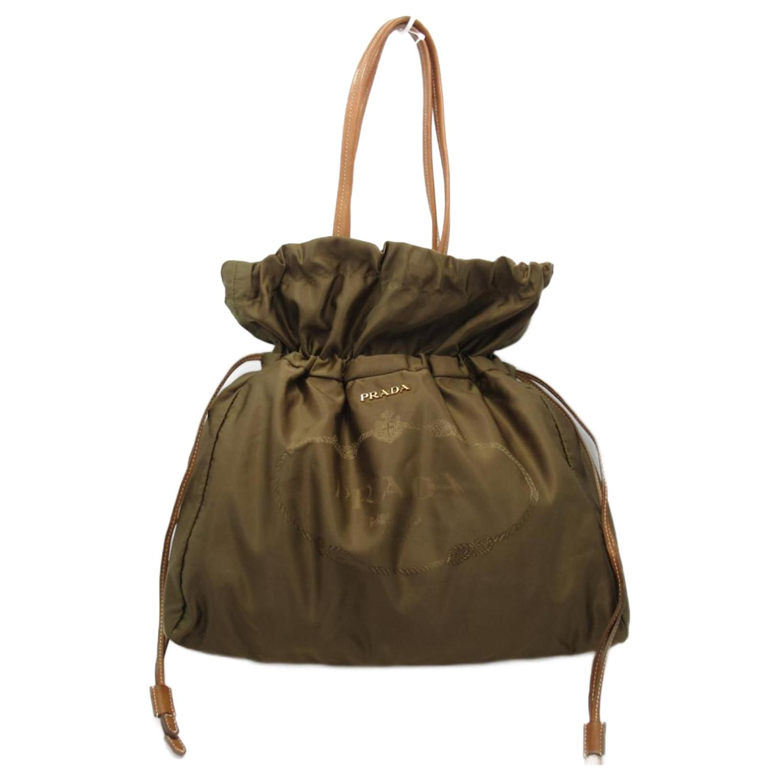 Prada Tessuto Drawstring Tote Bag Brown Cloth ref.734209 - Joli Closet