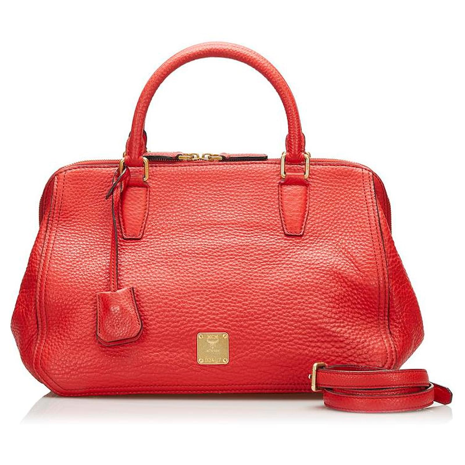 MCM Leather Satchel Red Pony-style calfskin ref.734523 - Joli Closet