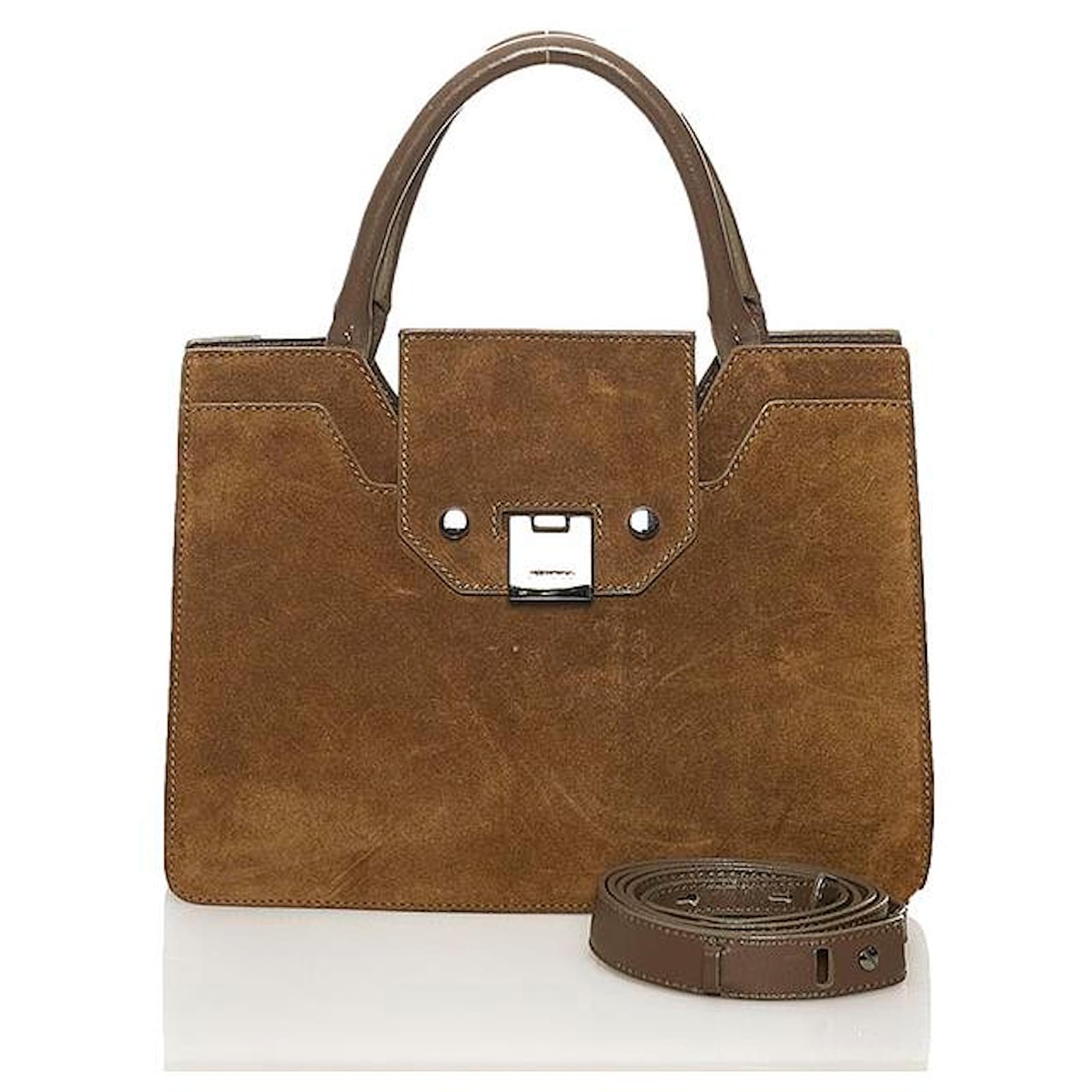Jimmy Choo Suede Leather Two-Way Bag Brown ref.734731 - Joli Closet