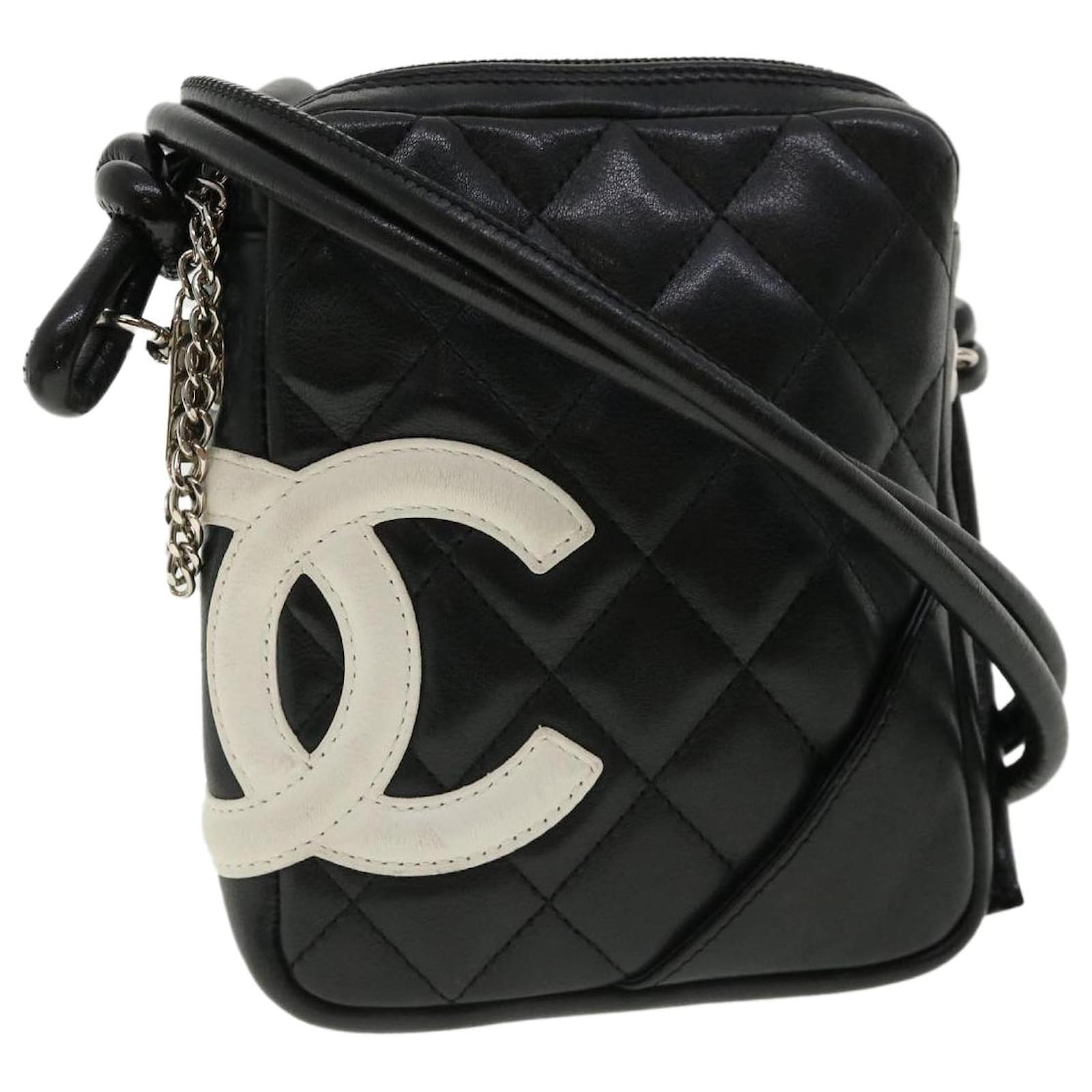 CHANEL Cambon Line Sac à Bandoulière Cuir Noir Rose CC Auth am3383 ref ...