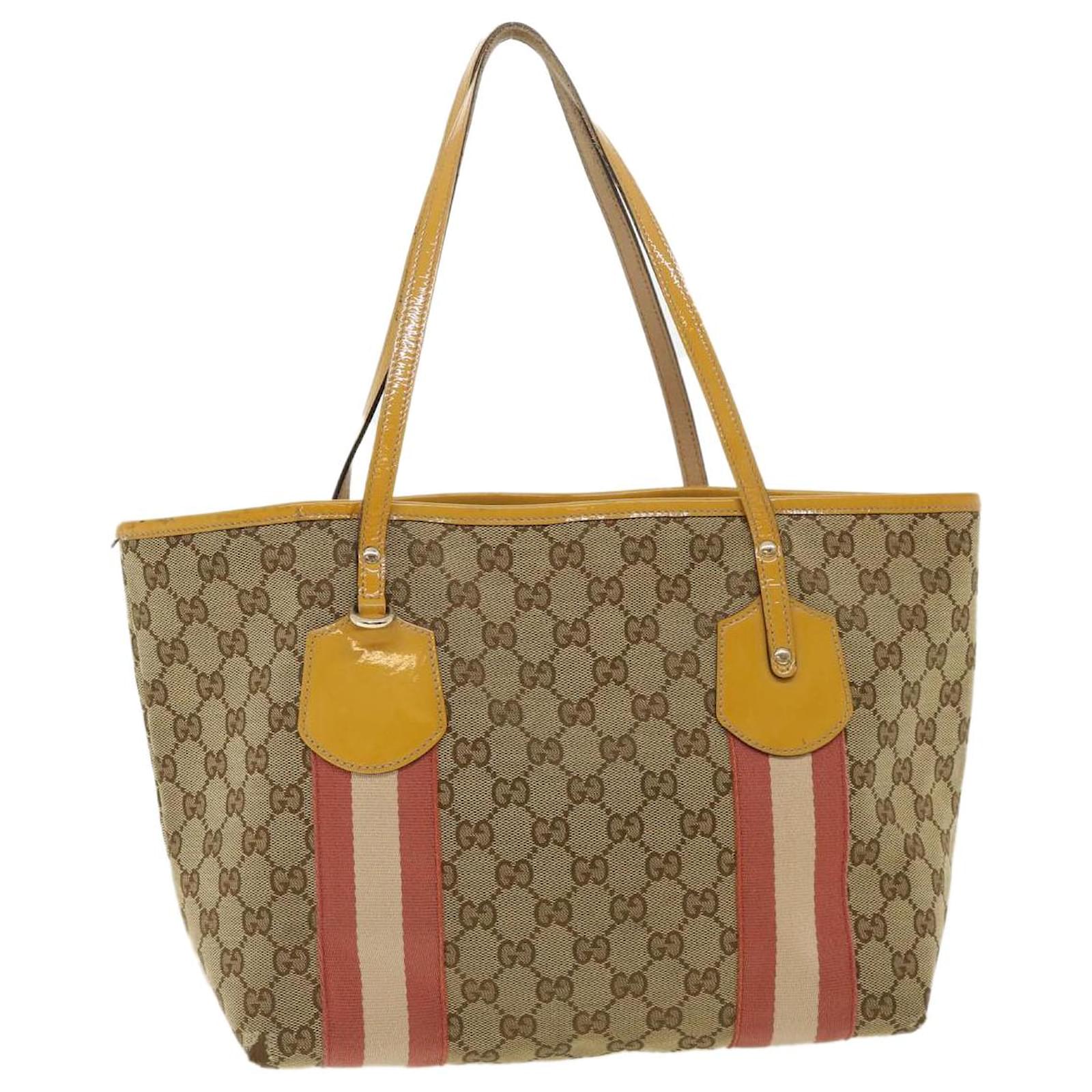 GUCCI GG Canvas Sherry Line Tote Bag Beige Pink white Auth ki2533 ref ...