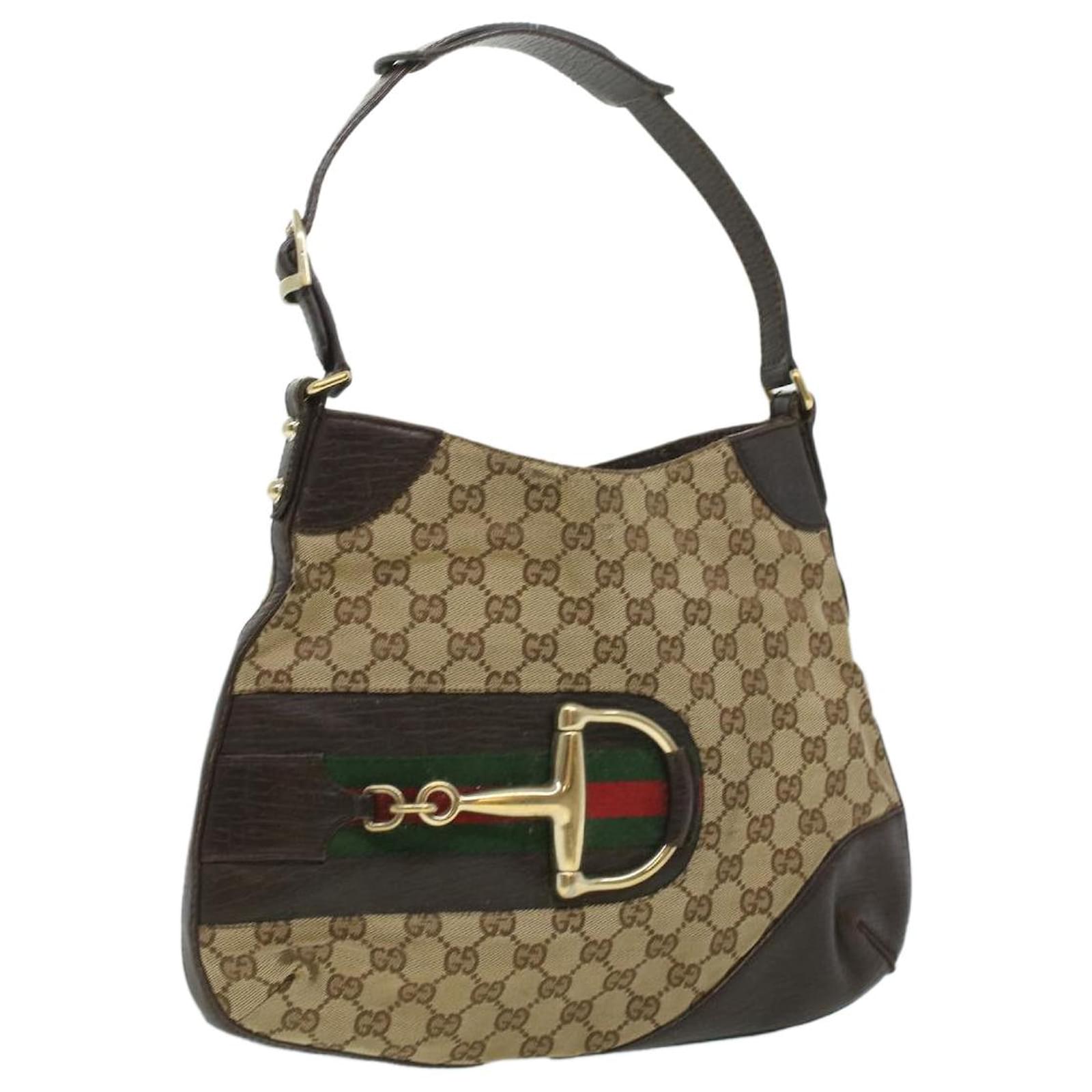 GUCCI GG Canvas Shoulder Bag Horse bit Beige Auth yt948 ref.736606 ...